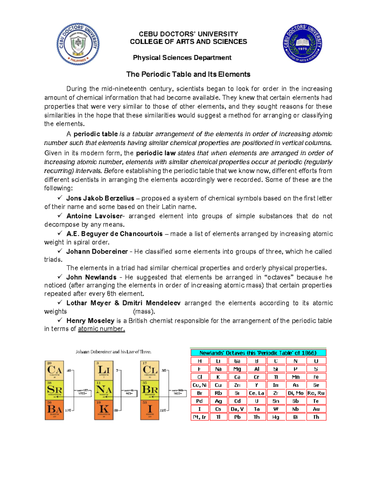 The Periodic Table and Its Elements - COLLEGE OF ARTS AND SCIENCES ...