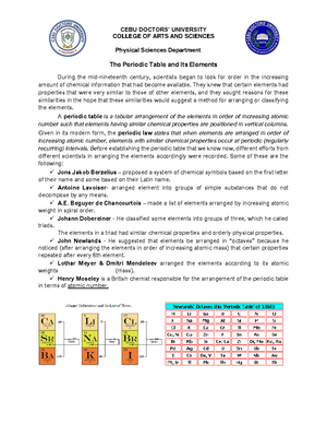The Periodic Table and Its Elements - COLLEGE OF ARTS AND SCIENCES ...