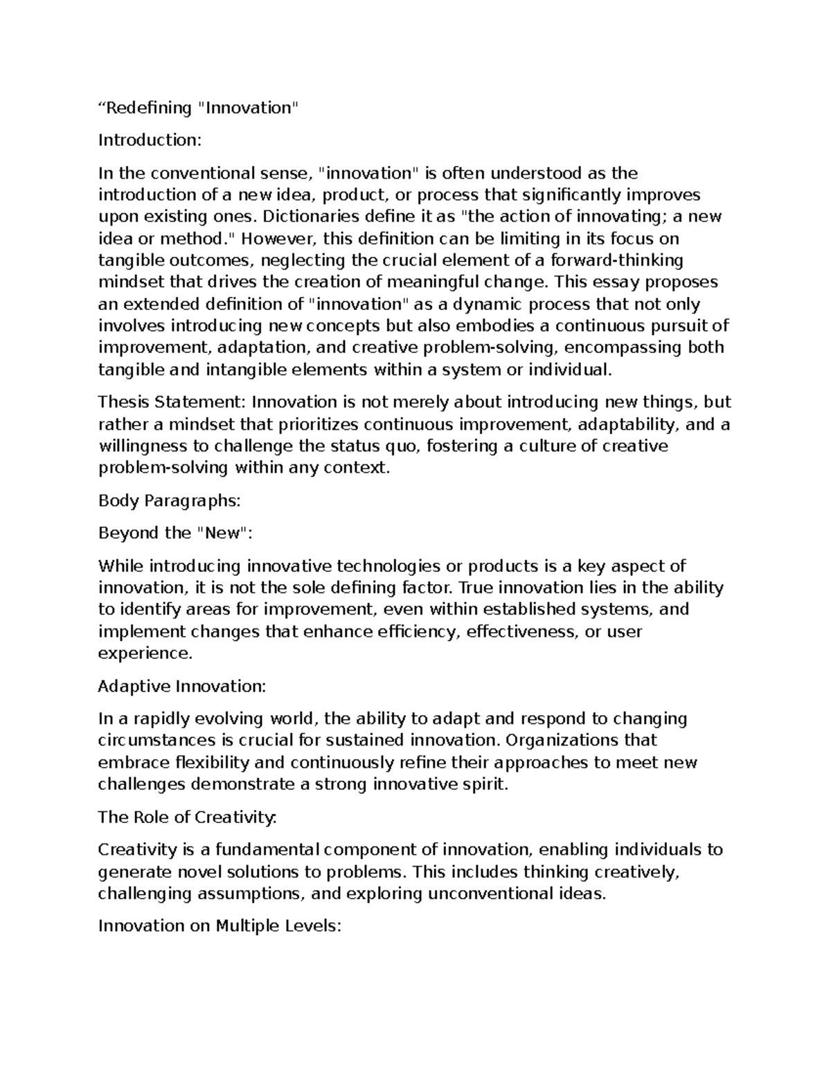 Innovation - an essay from sophia touchstone course - “Redefining ...