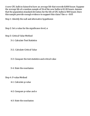 W9P1 practice - A new CFL bulb is claimed to have an average life that ...