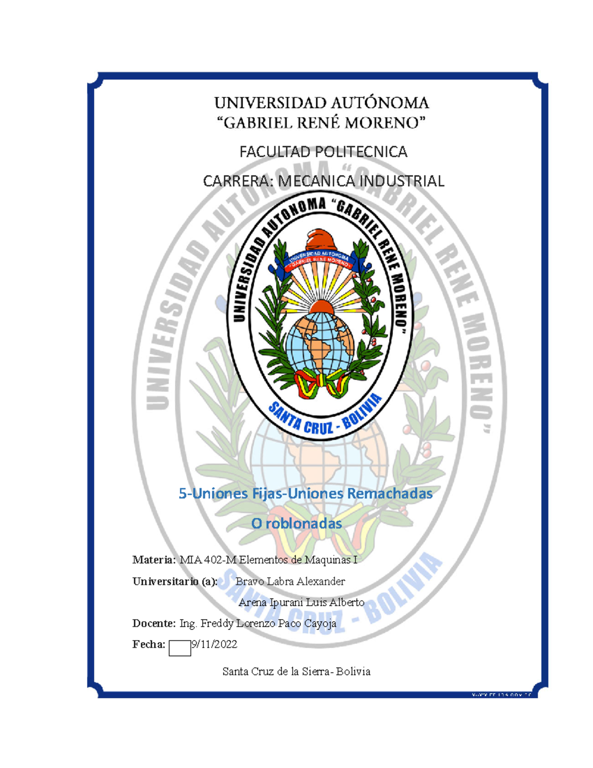 Informe 5 uniones fijas Uniones Remachadas O Roblonadas - Materia: MIA ...