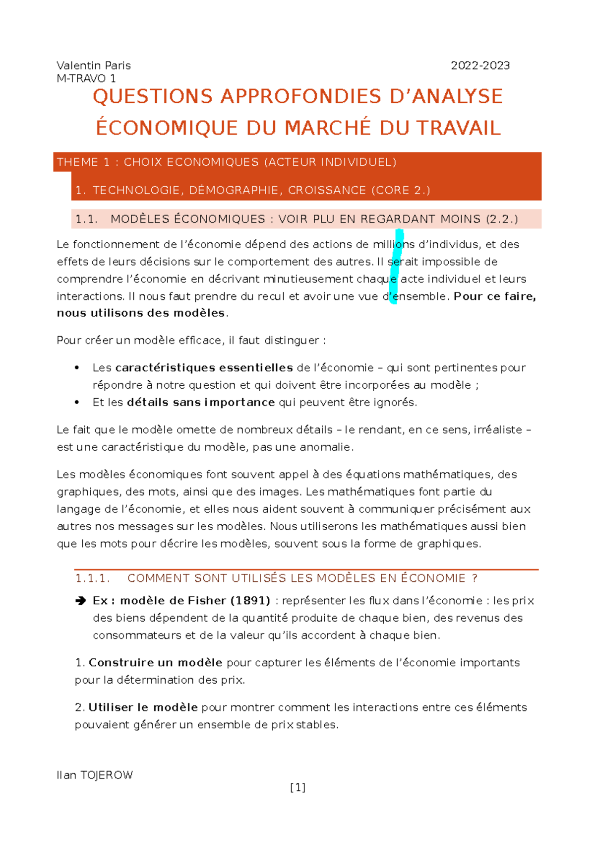 Analyse économique - Cours de Ilan Tojerow - M-TRAVO 1 QUESTIONS ...