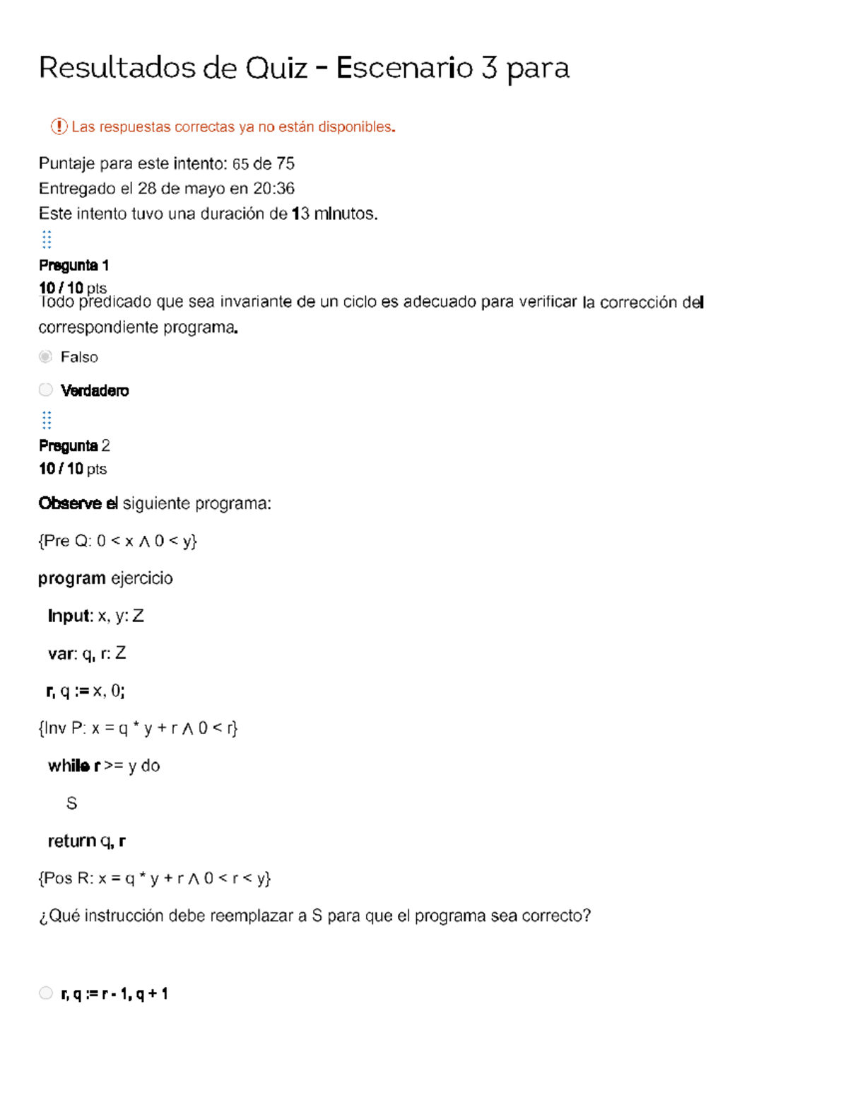 Analisis y verificacion de algoritmos- quiz - Analisis Y Desarrollo De Software - Studocu