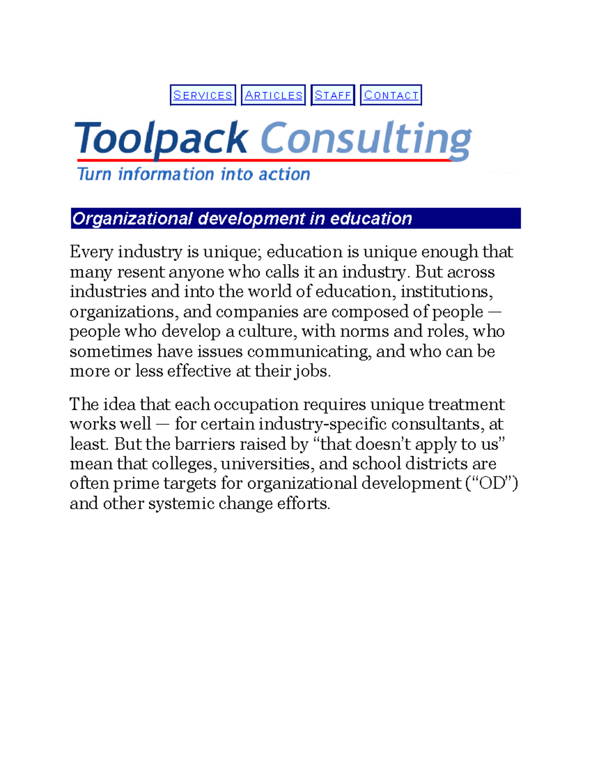 Organizational Development Examples IN Schools - S E R V I C E S A R T ...