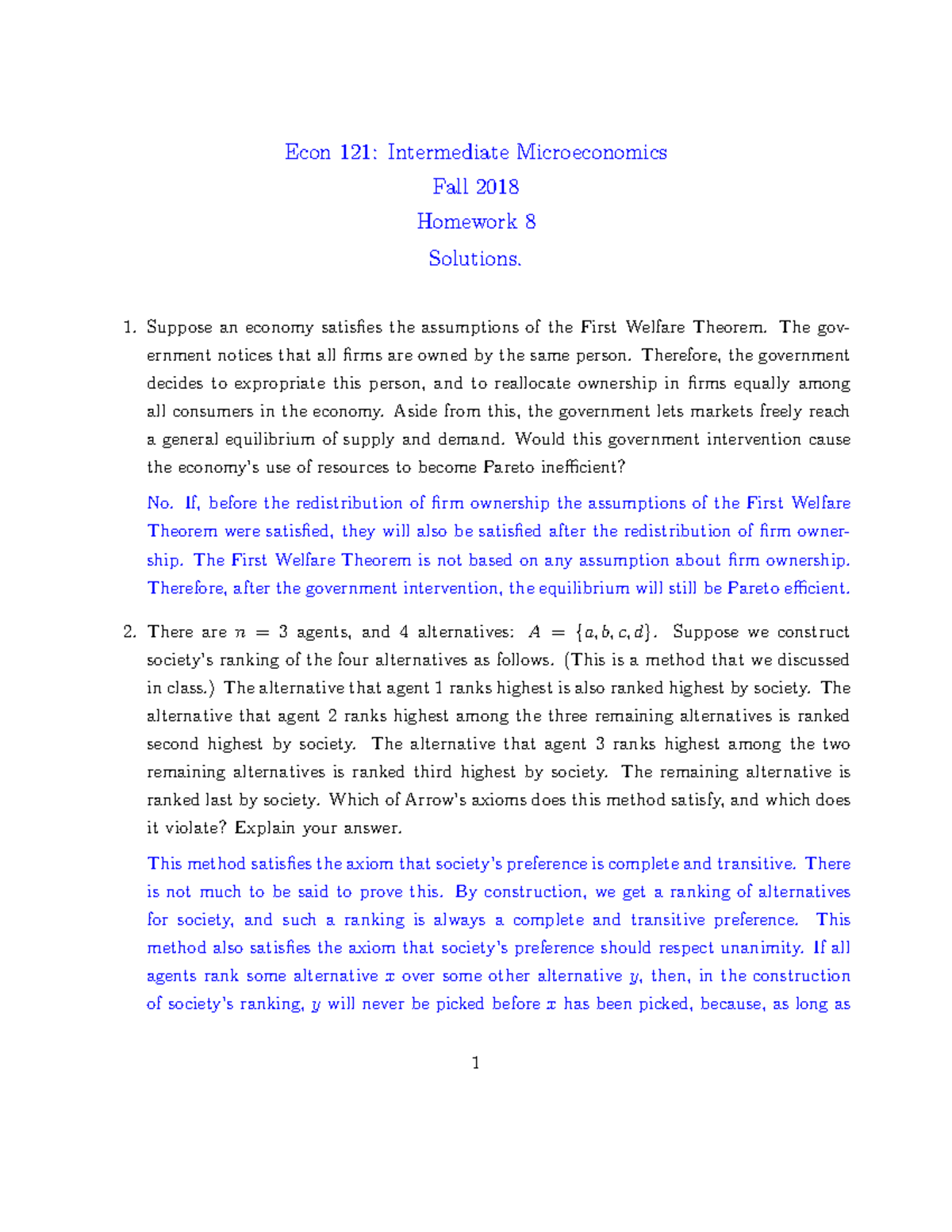 Homework Problems 8Answers - Econ 121: Intermediate Microeconomics Fall ...