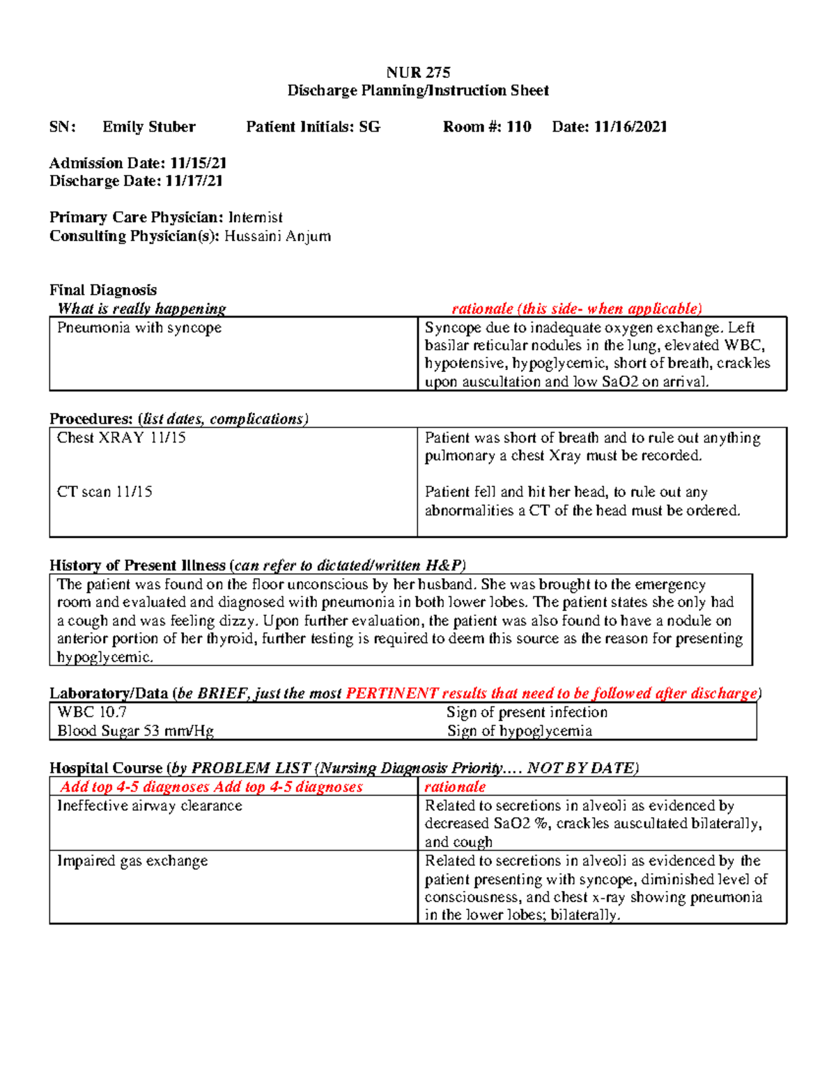 Discharge - nursing school notes - NUR 275 Discharge Planning ...