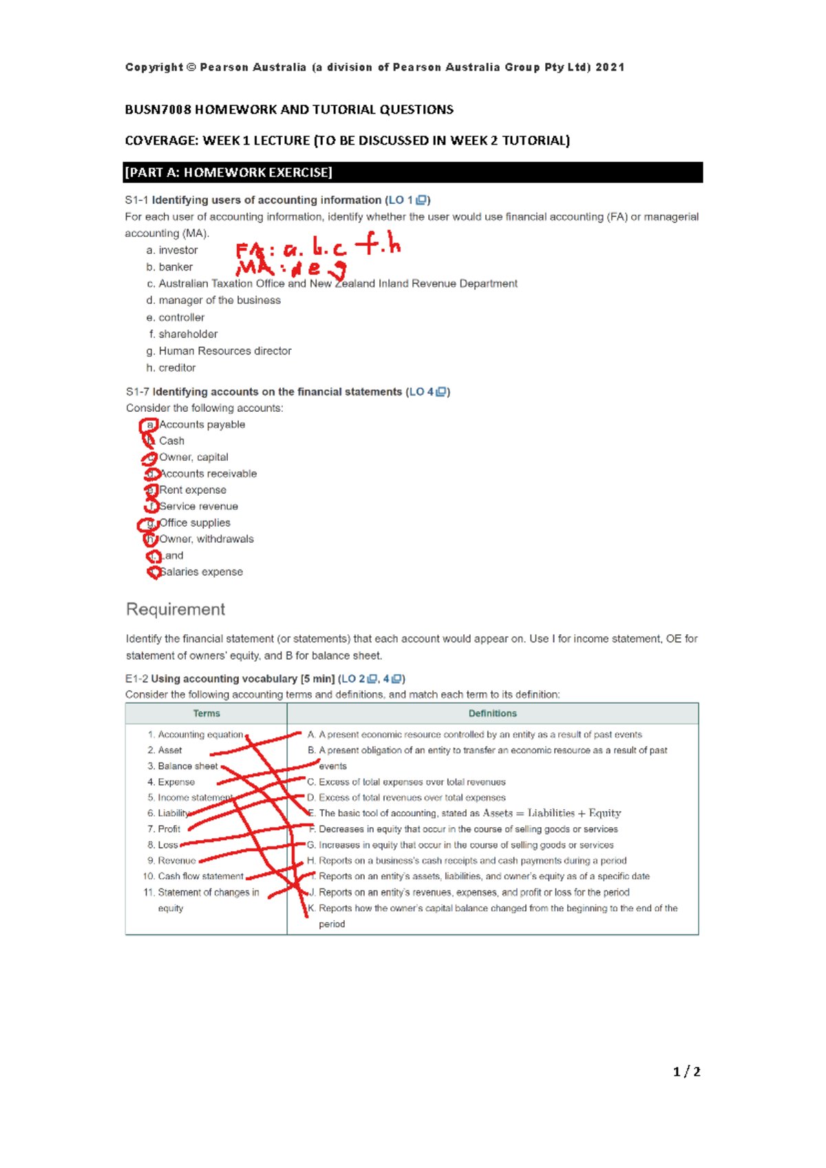 BUSN7008 Homework AND Tutorial Questions Week 2 - BUSN7008 - Copyright ...