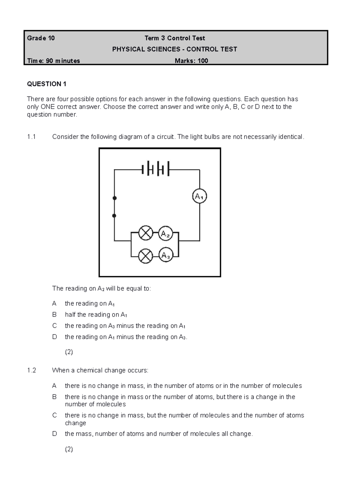 2 term 3 test questions 1 - Grade 10 Term 3 Control Test PHYSICAL ...