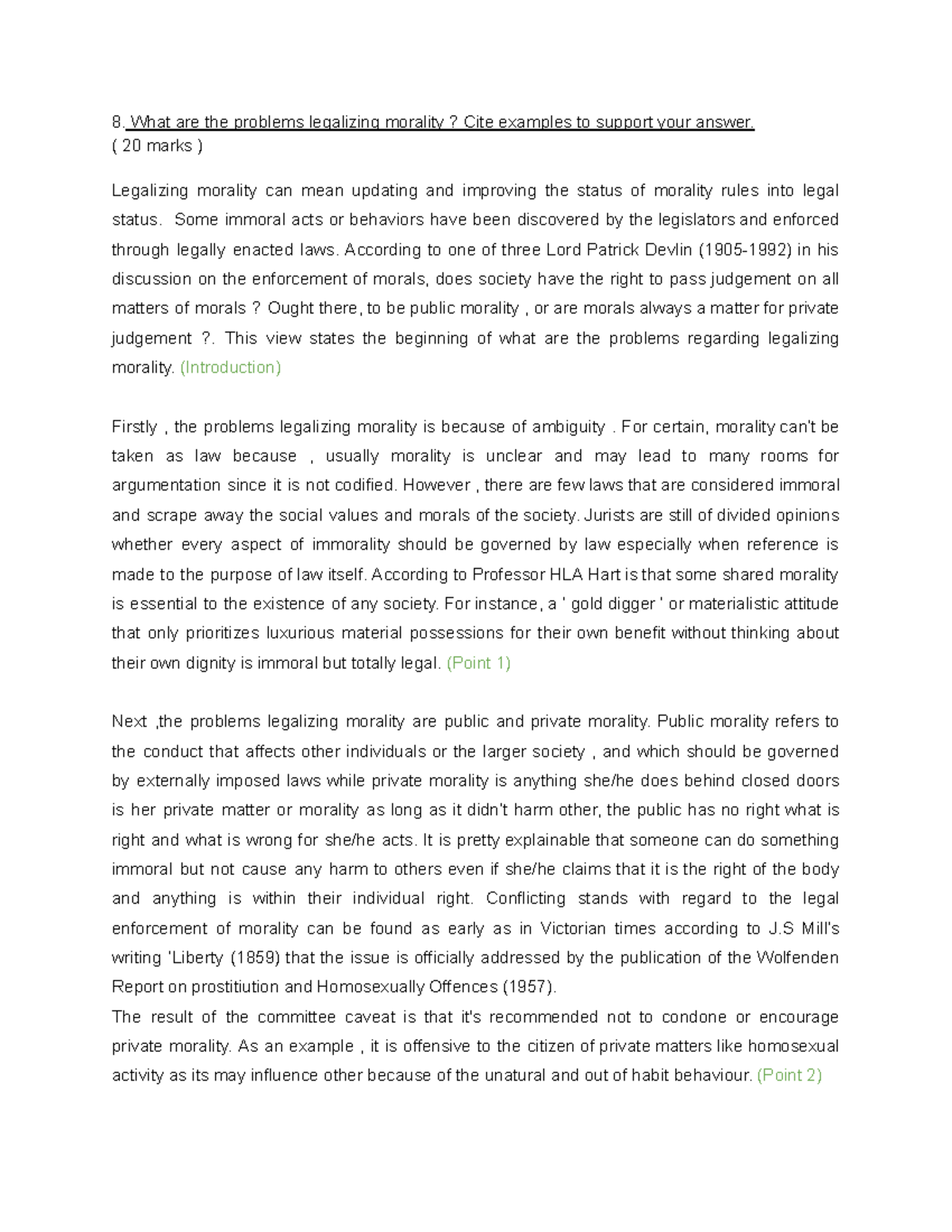 Law034 long essay chapter 4 - What are the problems legalizing morality ...