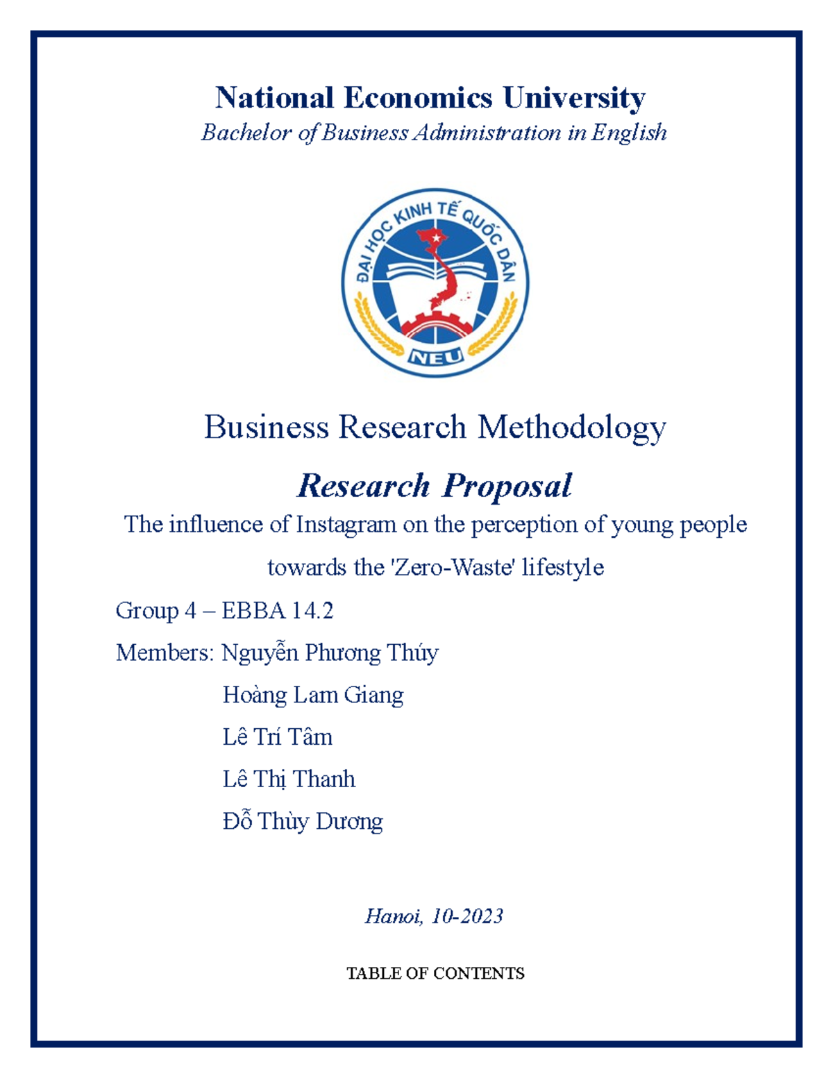 Research Proposal nhóm 4 - National Economics University Bachelor of ...