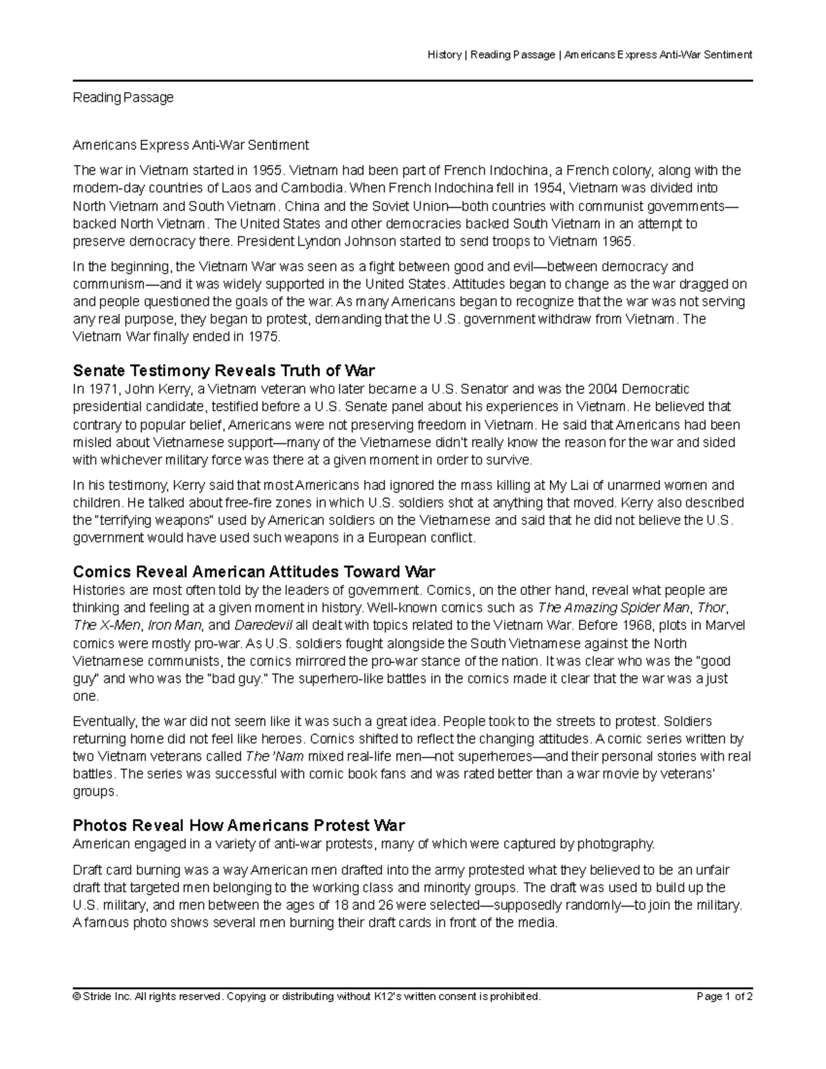 HST313B 03 10 Many Voices of Vietnam War article - History | Reading ...