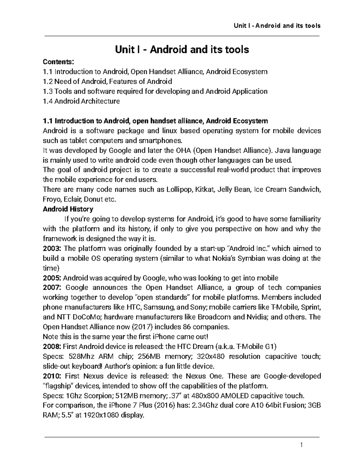 Unit I - Android and its tools - Unit I - Android and its tools ...