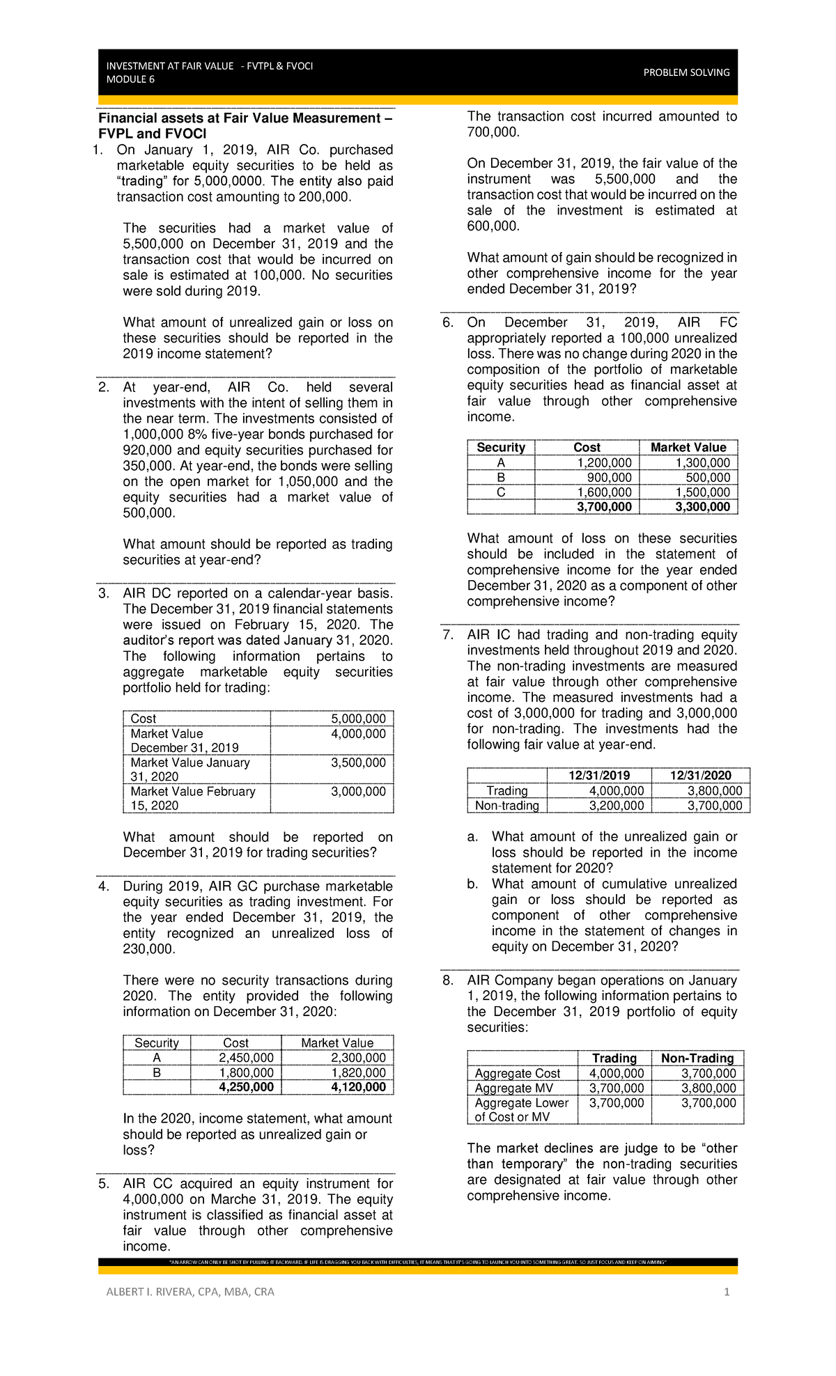 Module 6 Fvtpl Fvoci - INVESTMENT AT FAIR VALUE - FVTPL & FVOCI MODULE ...