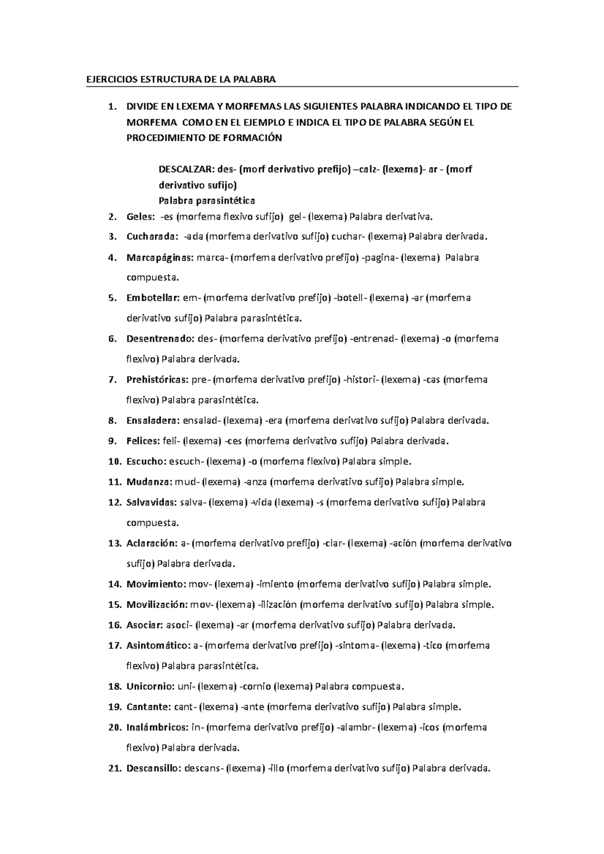 Ejercicios Estructura DE LA Palabra - EJERCICIOS ESTRUCTURA DE LA ...