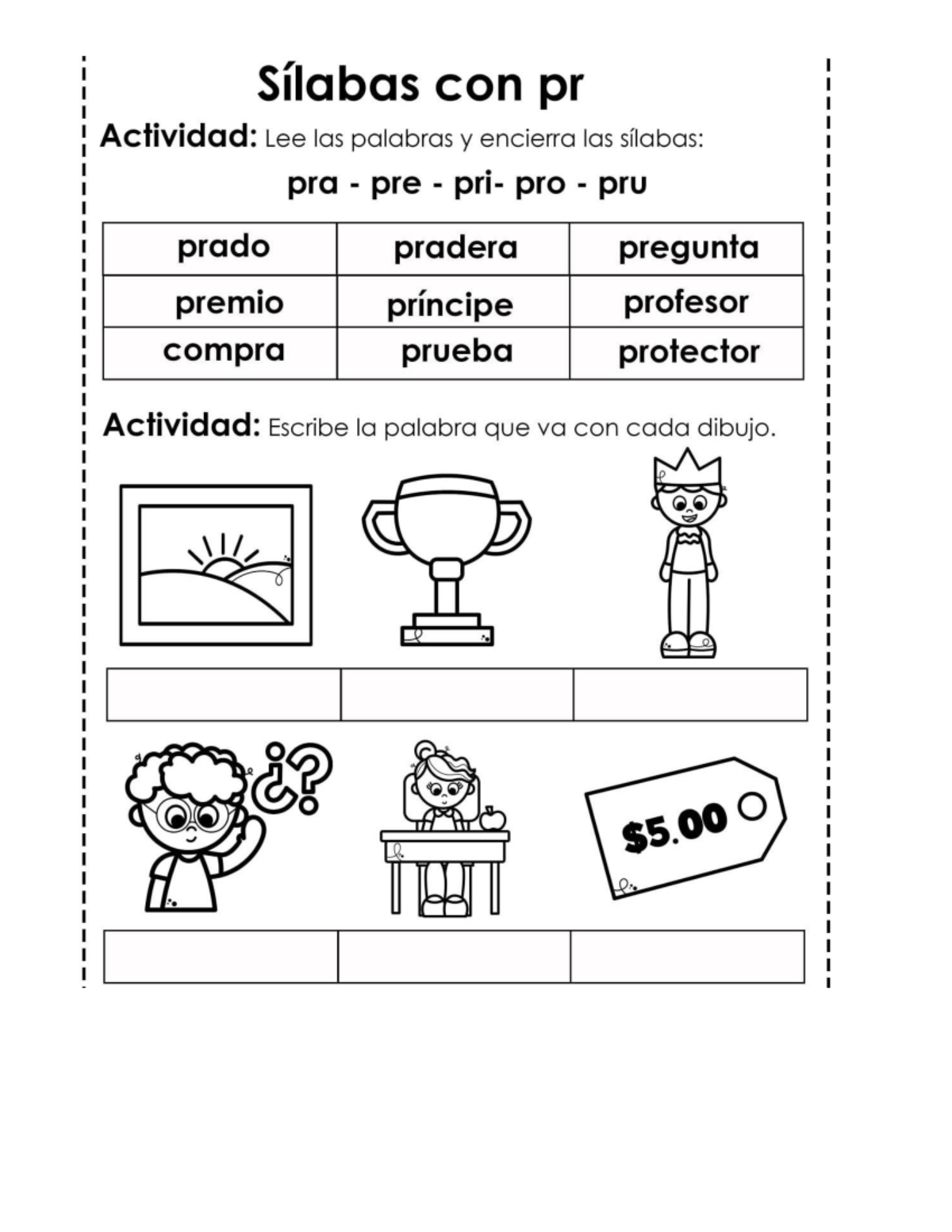 Activiades-silabas compuestas - Sílabas con pr Actividad: Lee las ...
