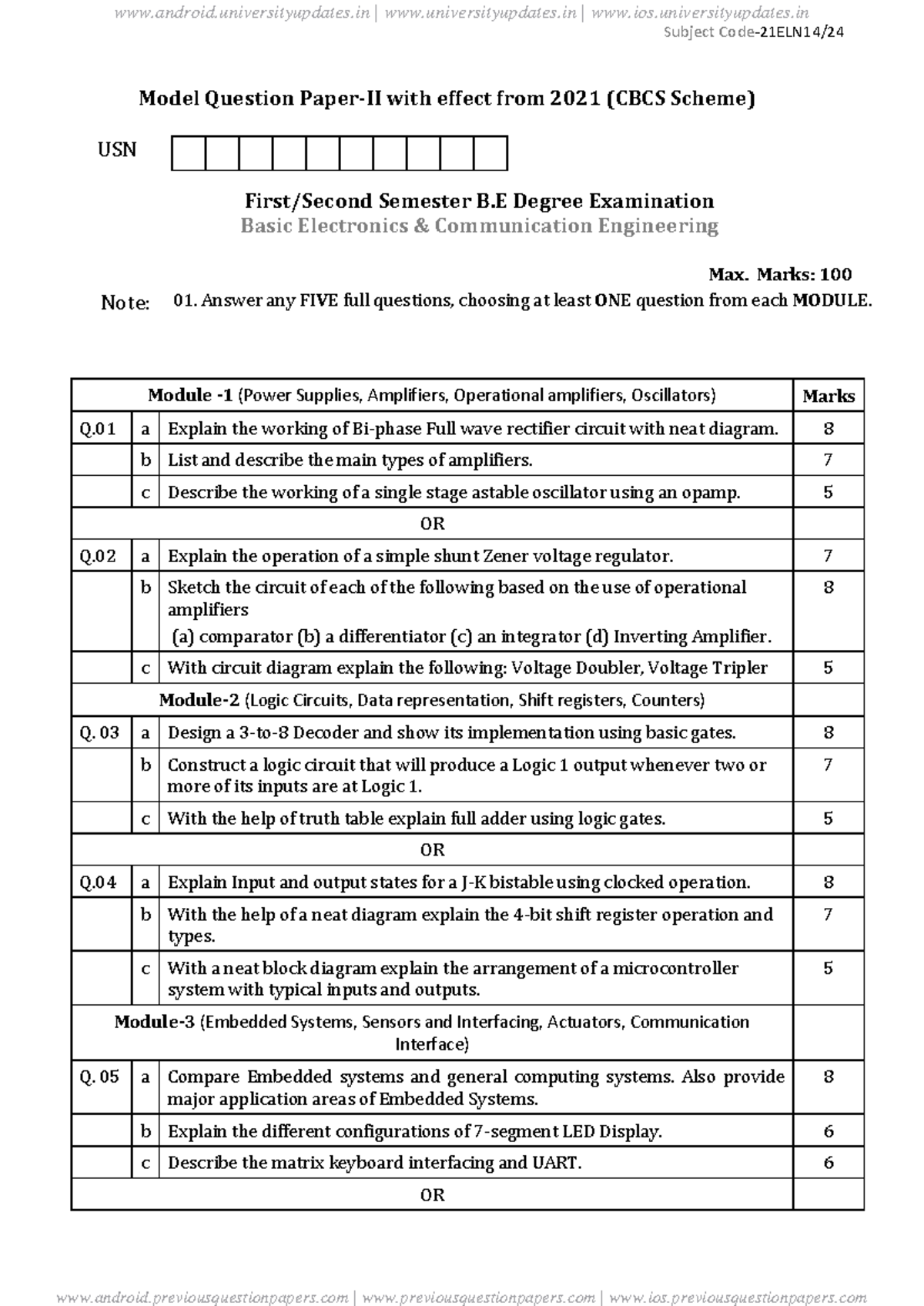 21ELN24set2 - Model question paper - Subject Code-21ELN14/ Model ...