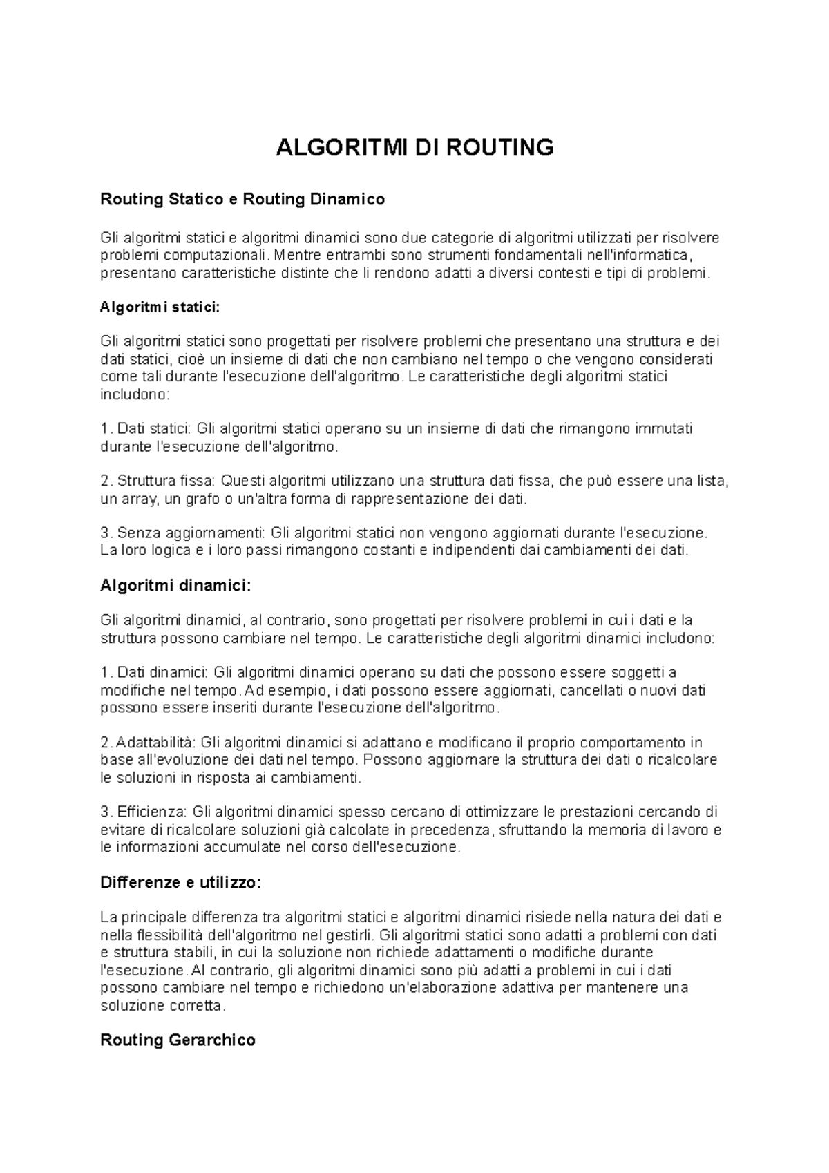 Algoritmi di Routing - ALGORITMI DI ROUTING Routing Statico e Routing ...