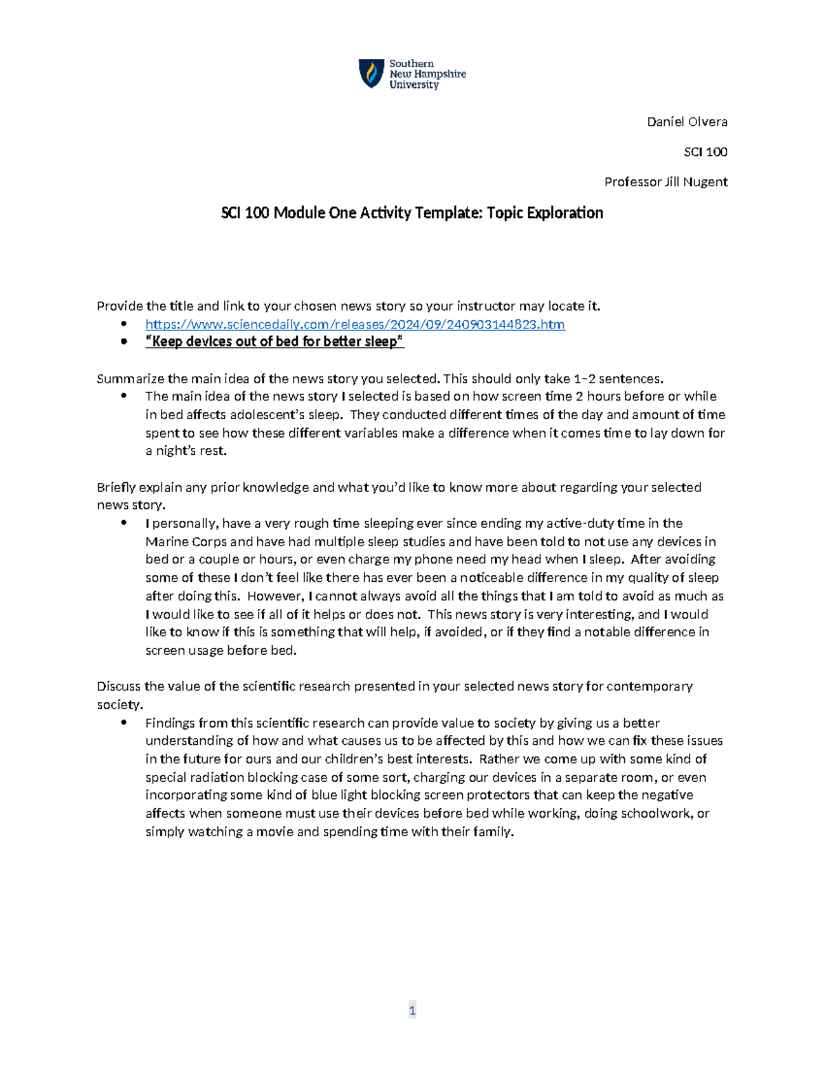 SCI 100 Module One Activity - sciencedaily/releases/2024/09 ...