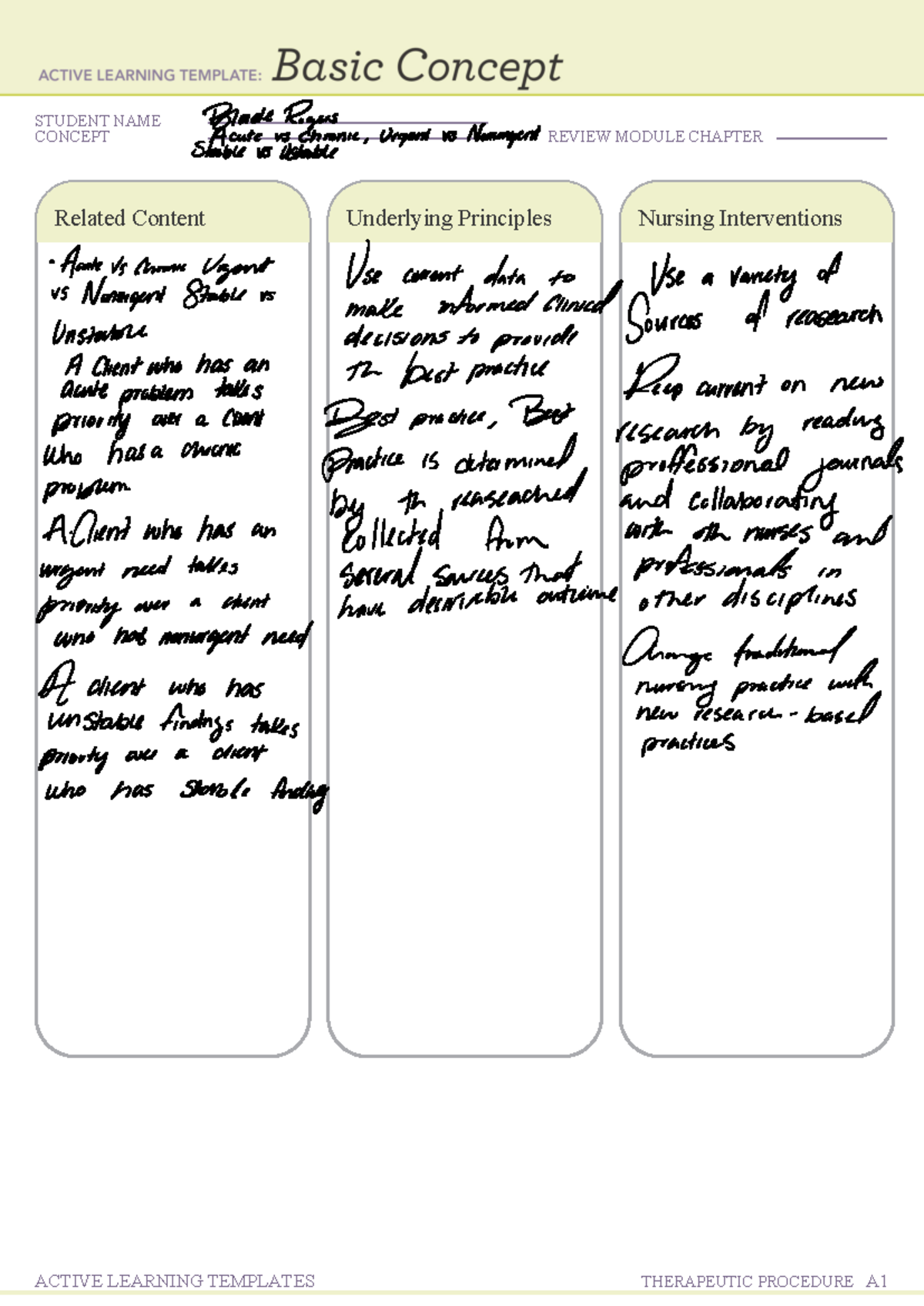 Acute vs chronic urgent vs nonurgent stable vs unstable-1 - STUDENT ...