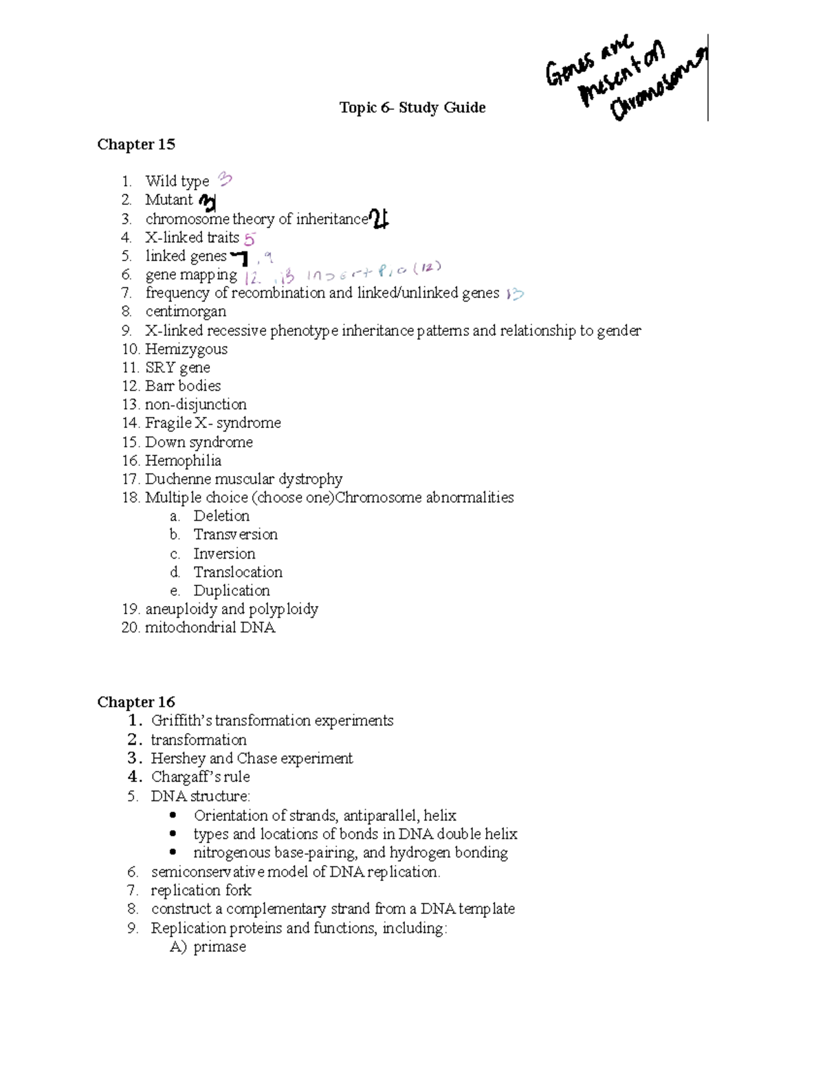 Topic 6- Study guide bio - Topic 6- Study Guide Chapter 15 Wild type ...