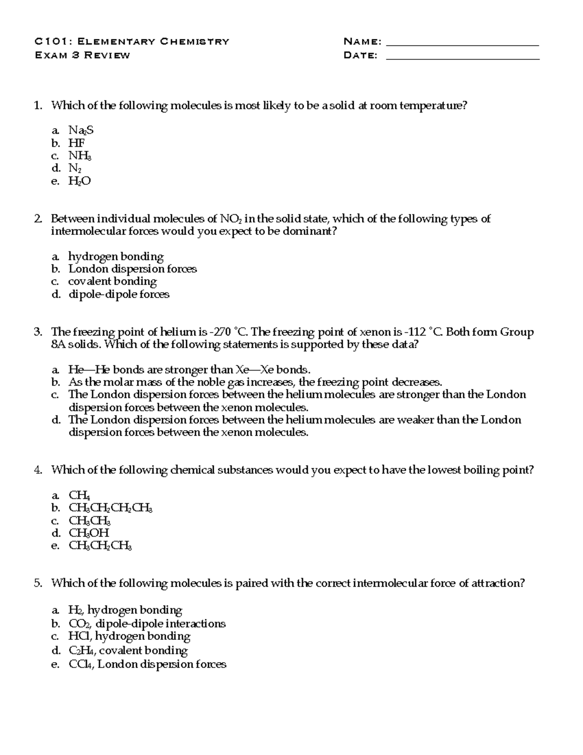 Elementary Chemistry Exam 3 Review - Studocu