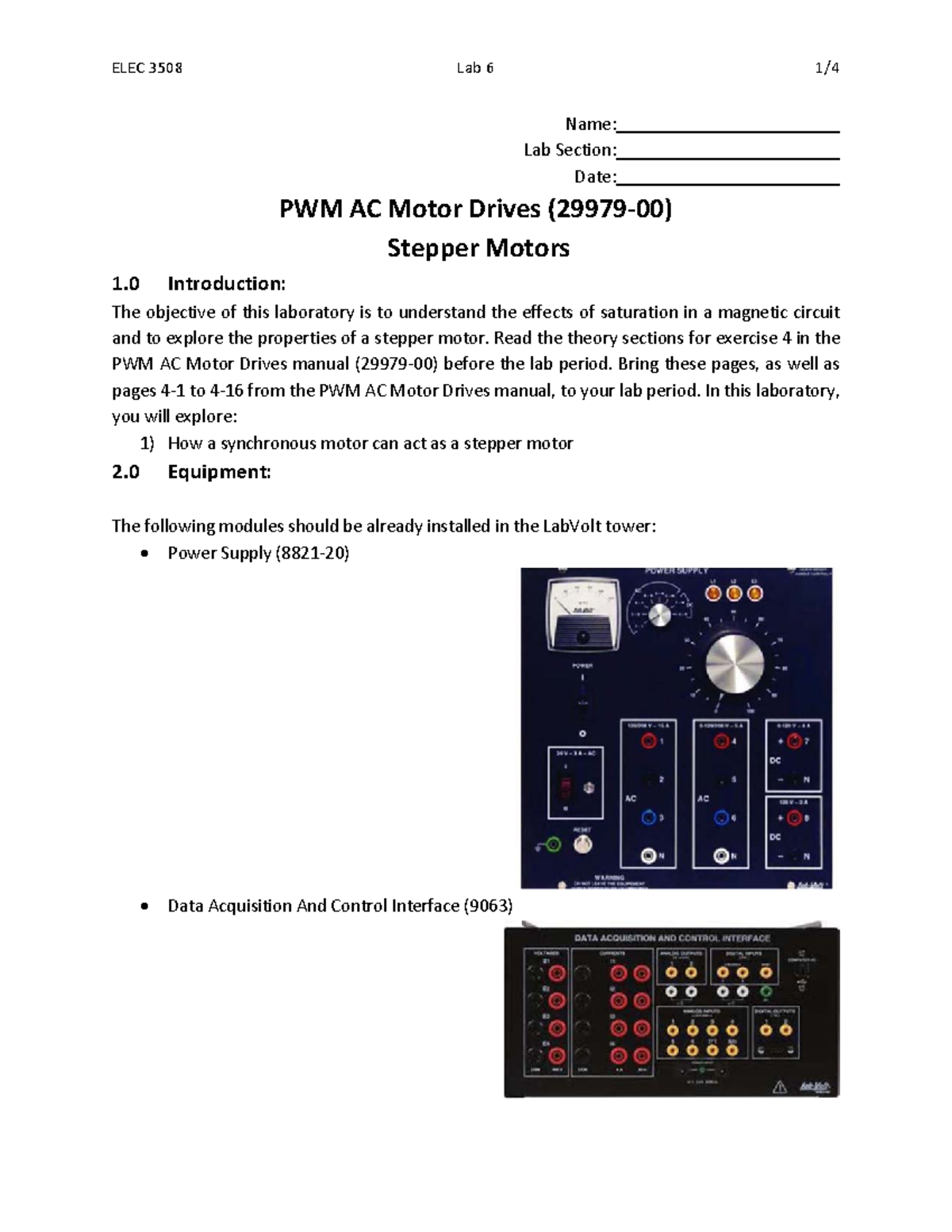 Lab 6 PWM AC Motor Drives V3 - ELEC 3508 Lab 6 1/ Name: Lab Section ...