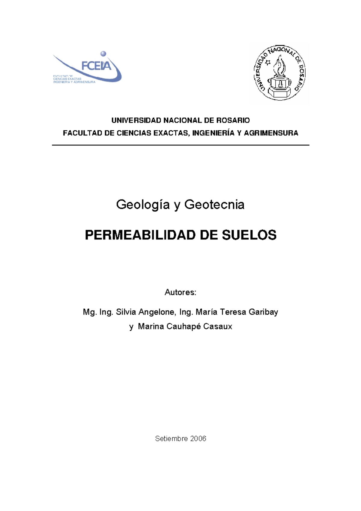 Permeabilidad en Suelos - UNIVERSIDAD NACIONAL DE ROSARIO FACULTAD DE ...