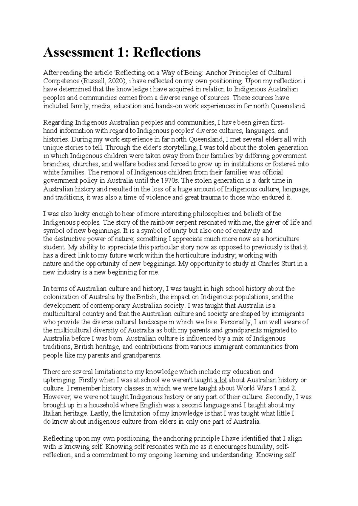 Assessment 1 IKC 1O1 - Assessment 1: Reflections After reading the ...