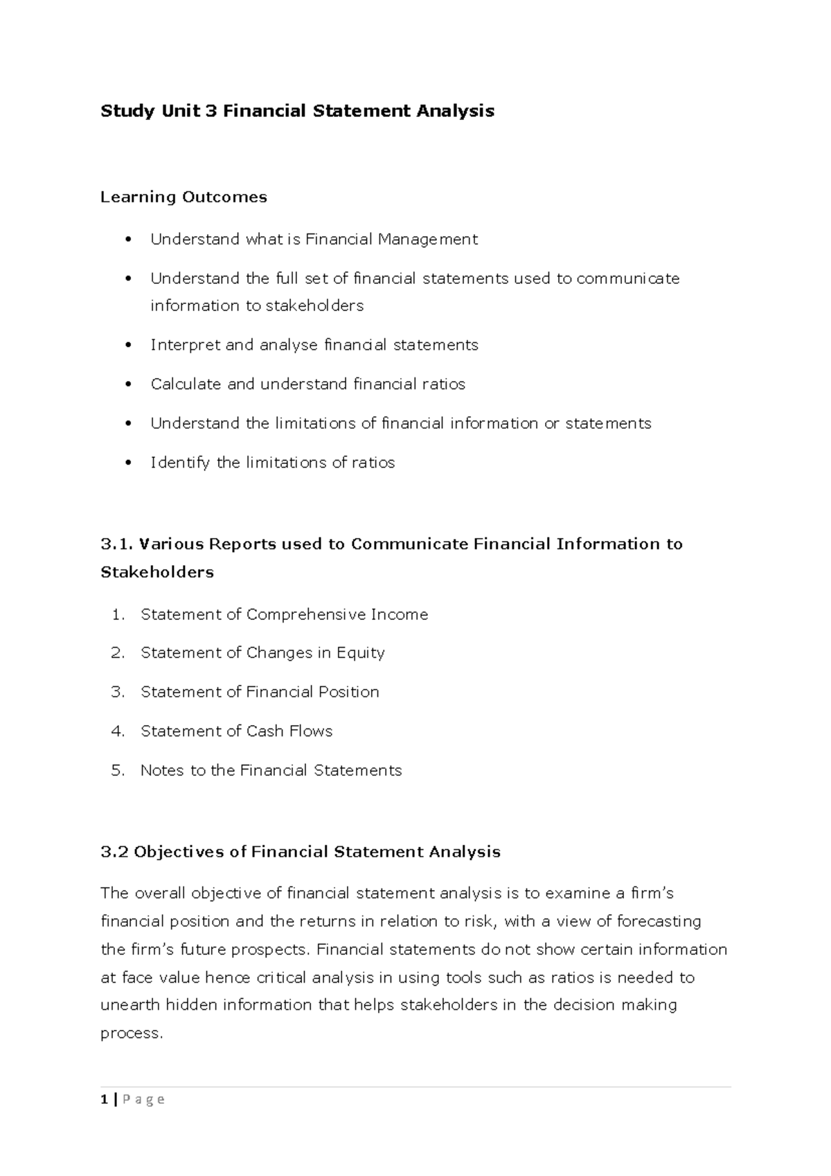 Unit 3 Financial Statement Analysis - Study Unit 3 Financial Statement ...