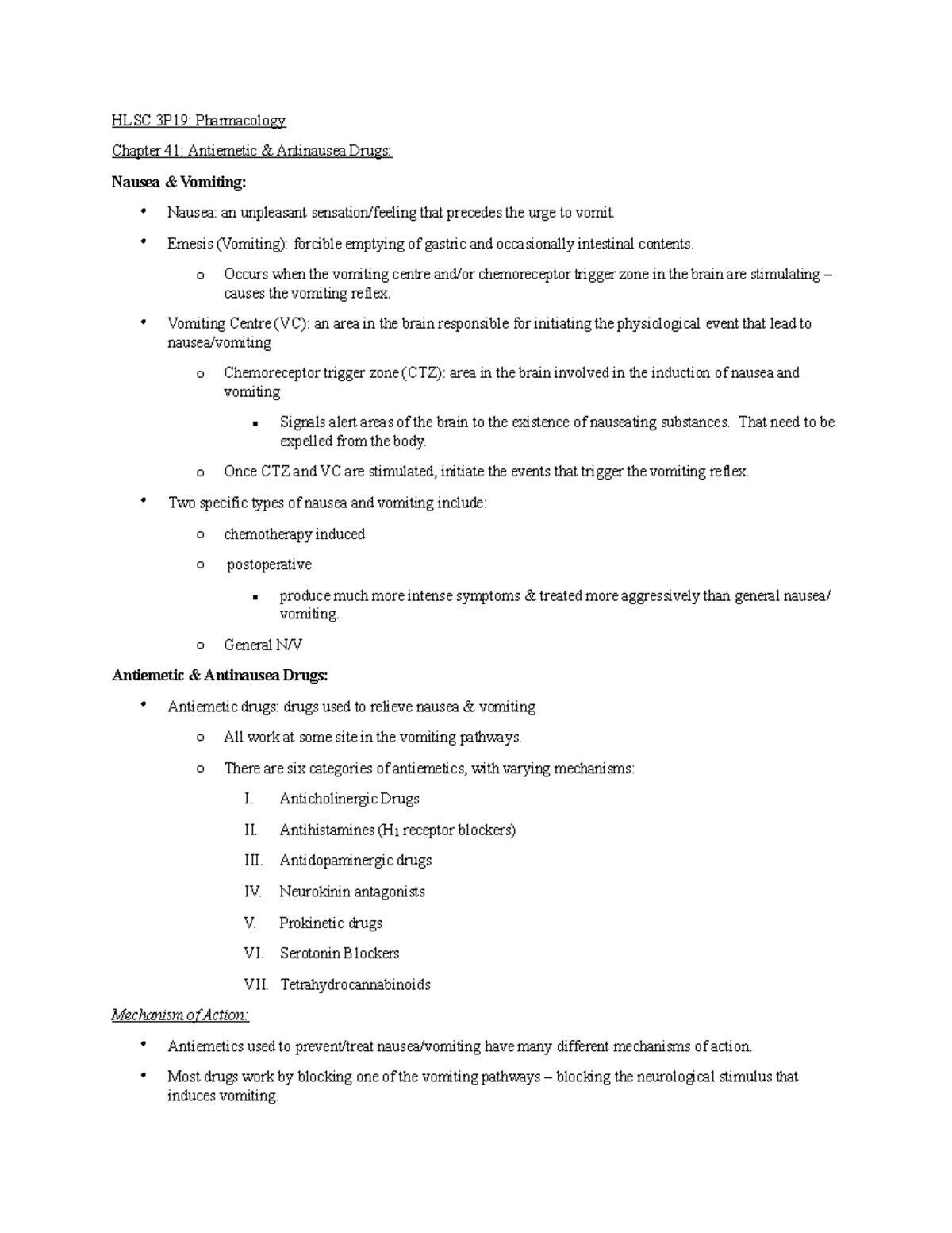 Antiemesis & Antinausea Drugs - HLSC 3P19: Pharmacology Chapter 41 ...