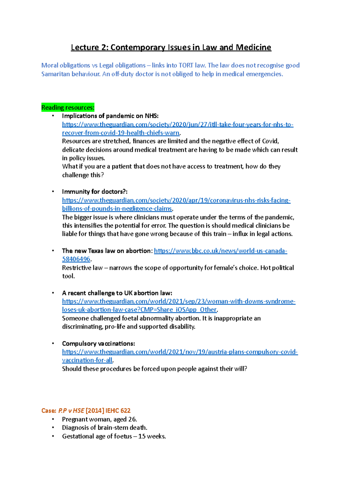 Contemporary Issues in Law and Medicine - Studocu