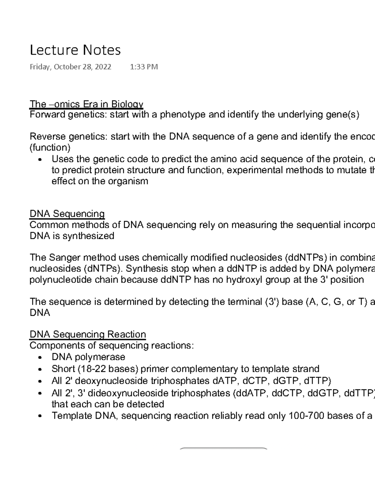 Lecture Notes - The –omics Era in Biology Forward genetics: start with ...