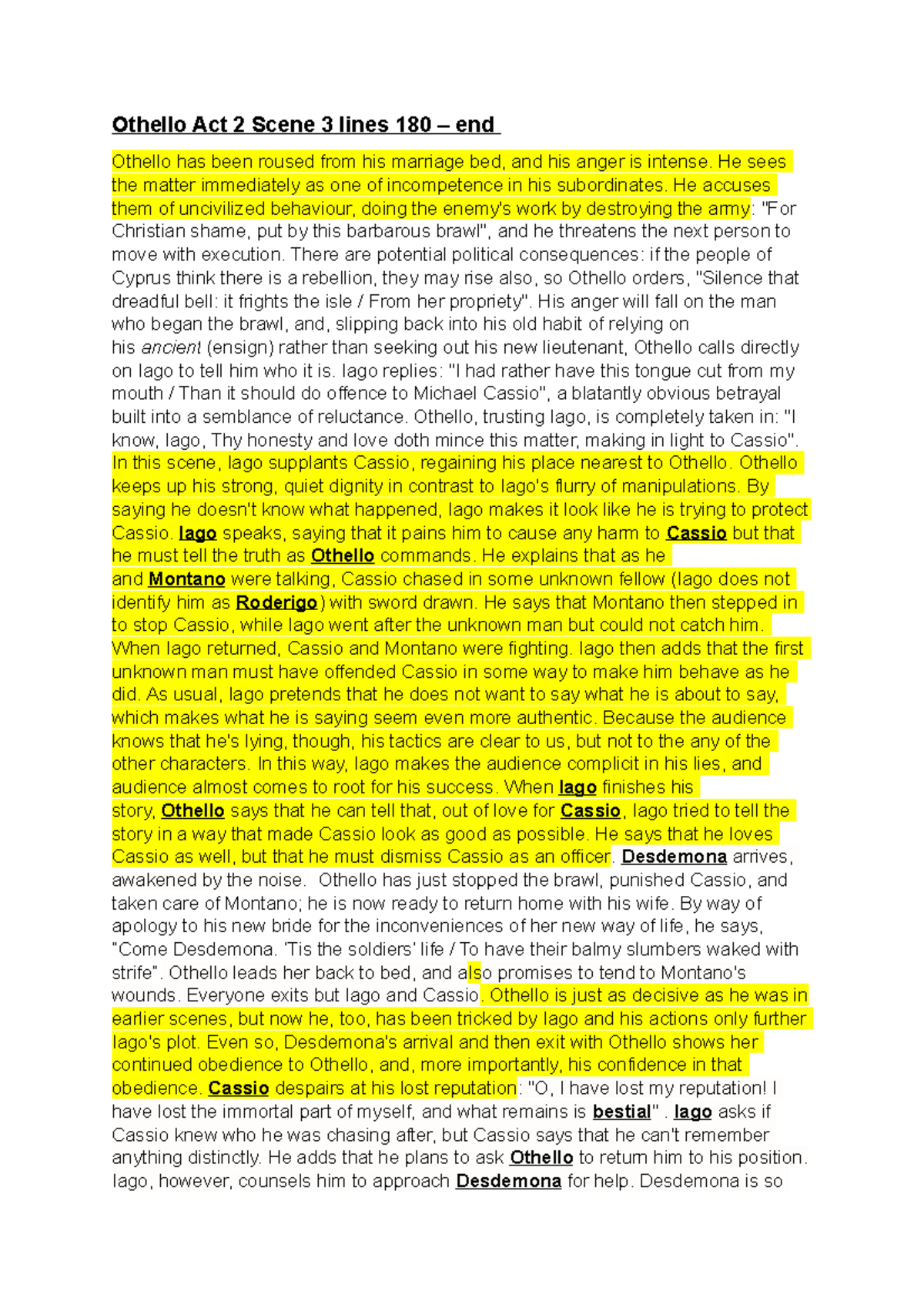 Do not delete - nil - Othello Act 2 Scene 3 lines 180 – end Othello has ...