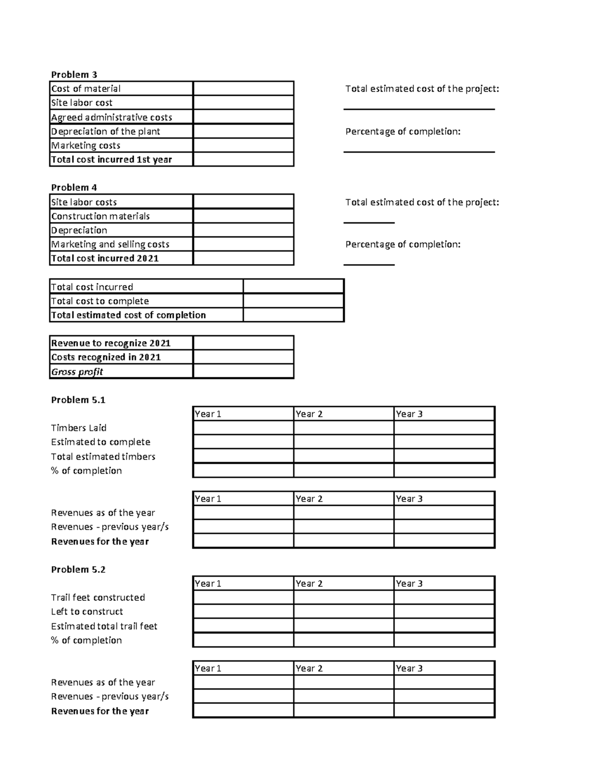 Construction Accounting - Activity 1 - Problem 3 Cost of material Total ...
