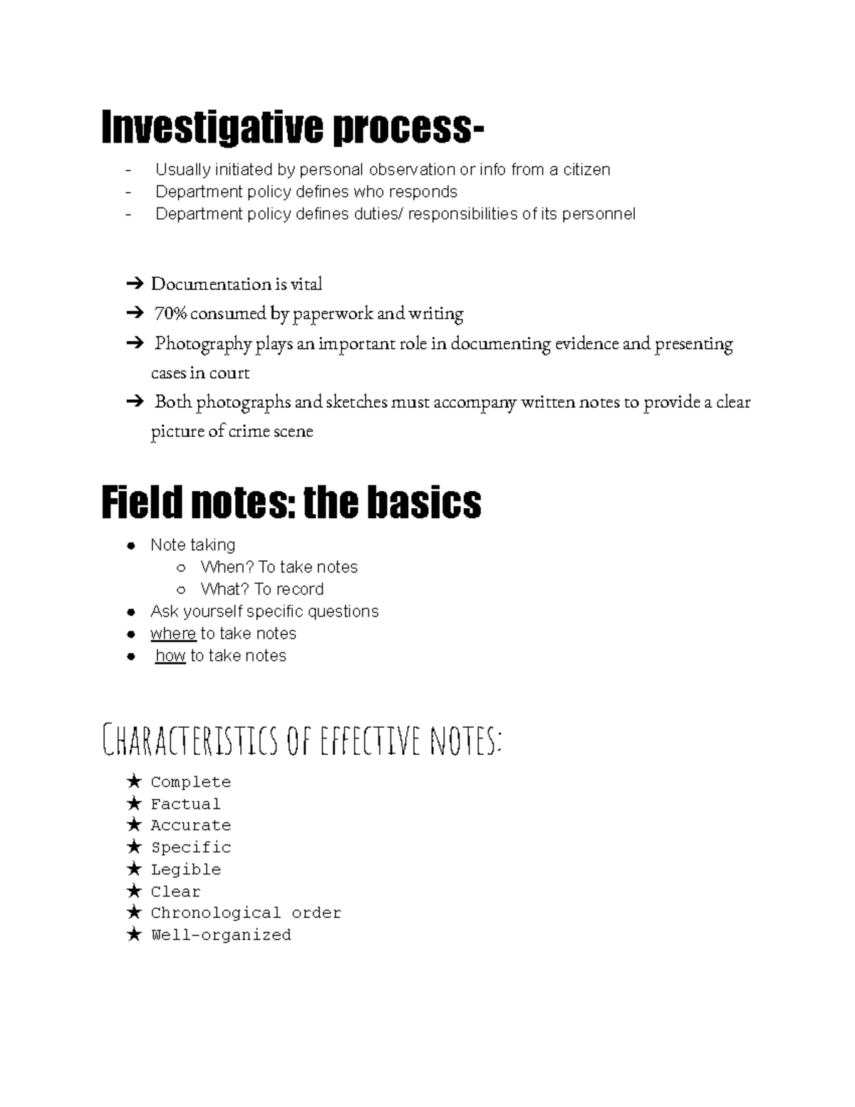 PSC107- field notes, investigative process - Investigative process ...