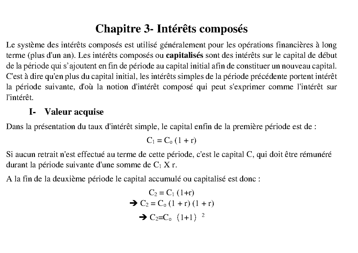 Chapitre 3- interets compos Ã©s - Chapitre 3- Intérêts composés Le ...
