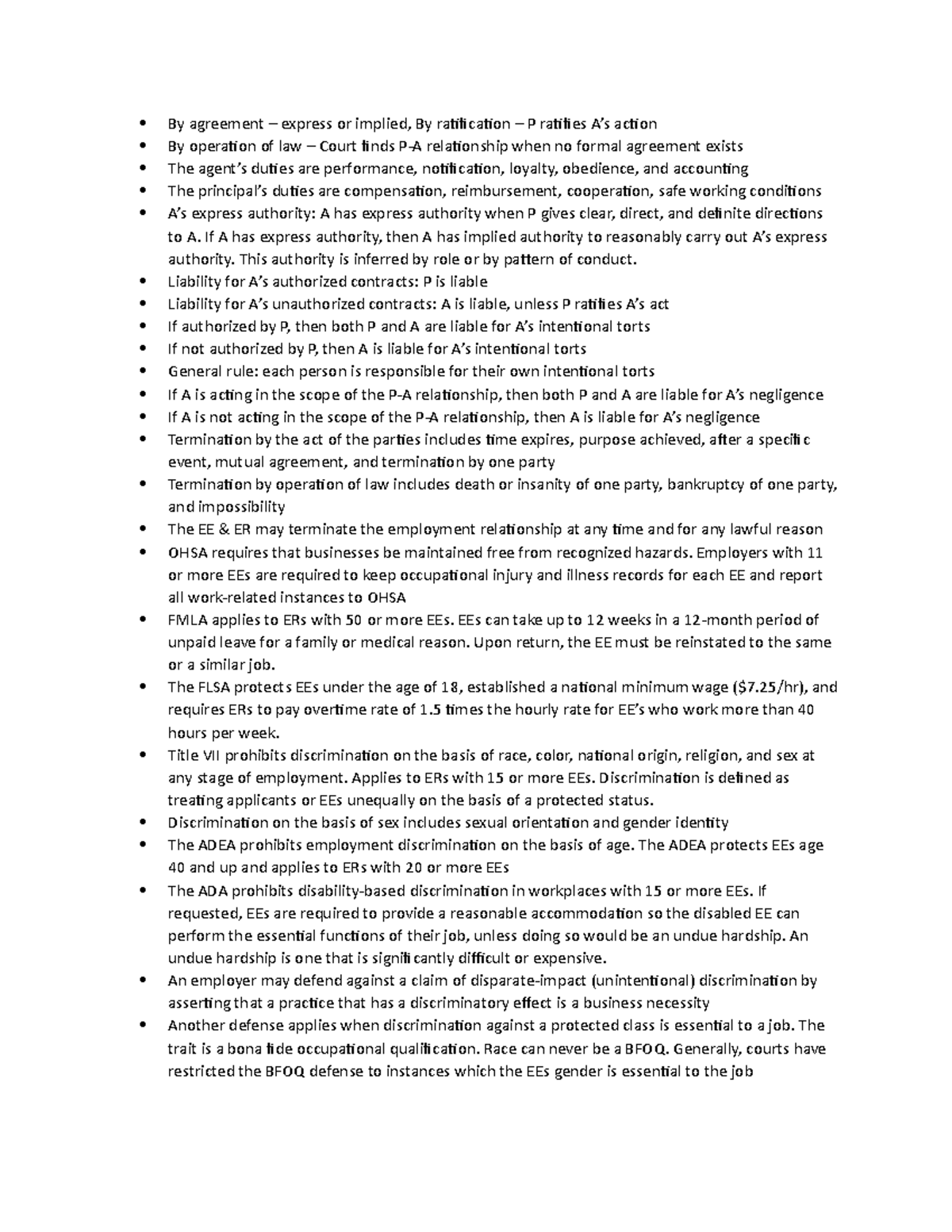 Exam 3 Notes - By agreement – express or implied, By ratification – P ...