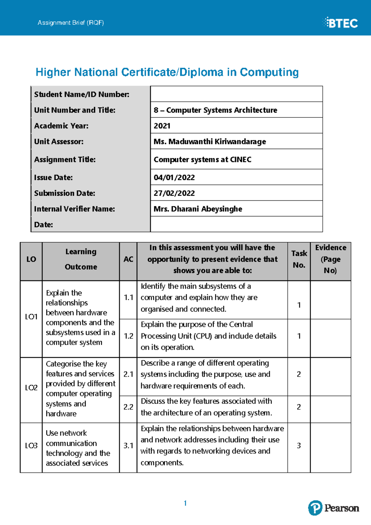 Unit 08 CSA Assignment 2021-batch 11 - Higher National Certificate ...