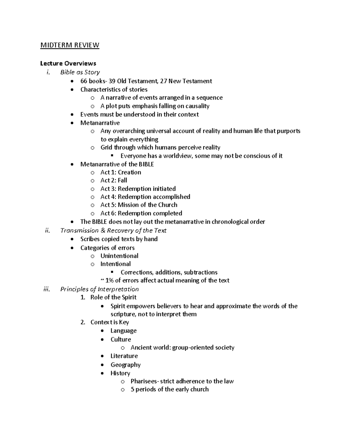 Christian Scripctures Iverson Midterm Review - MIDTERM REVIEW Lecture ...