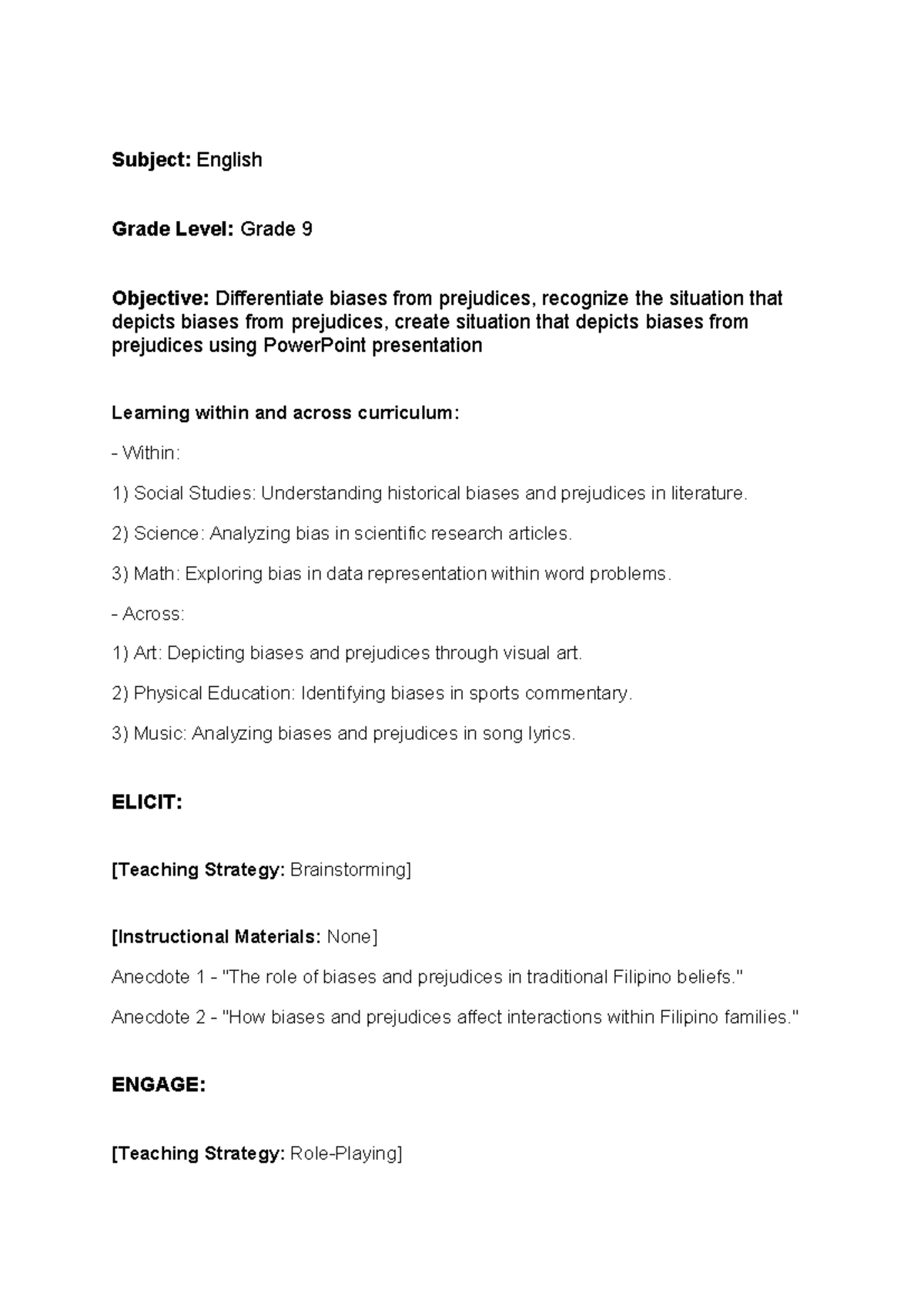 Lesson plan. • Recognize the subordinating conjunctions in sentences ...
