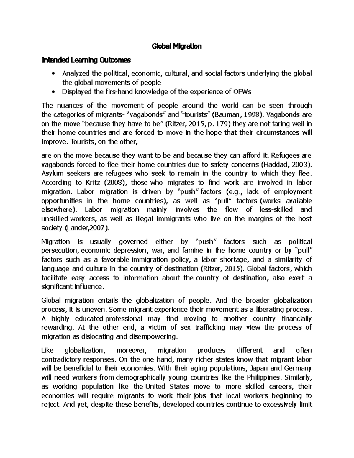 Global Migration - Global Migration Intended Learning Outcomes Analyzed ...