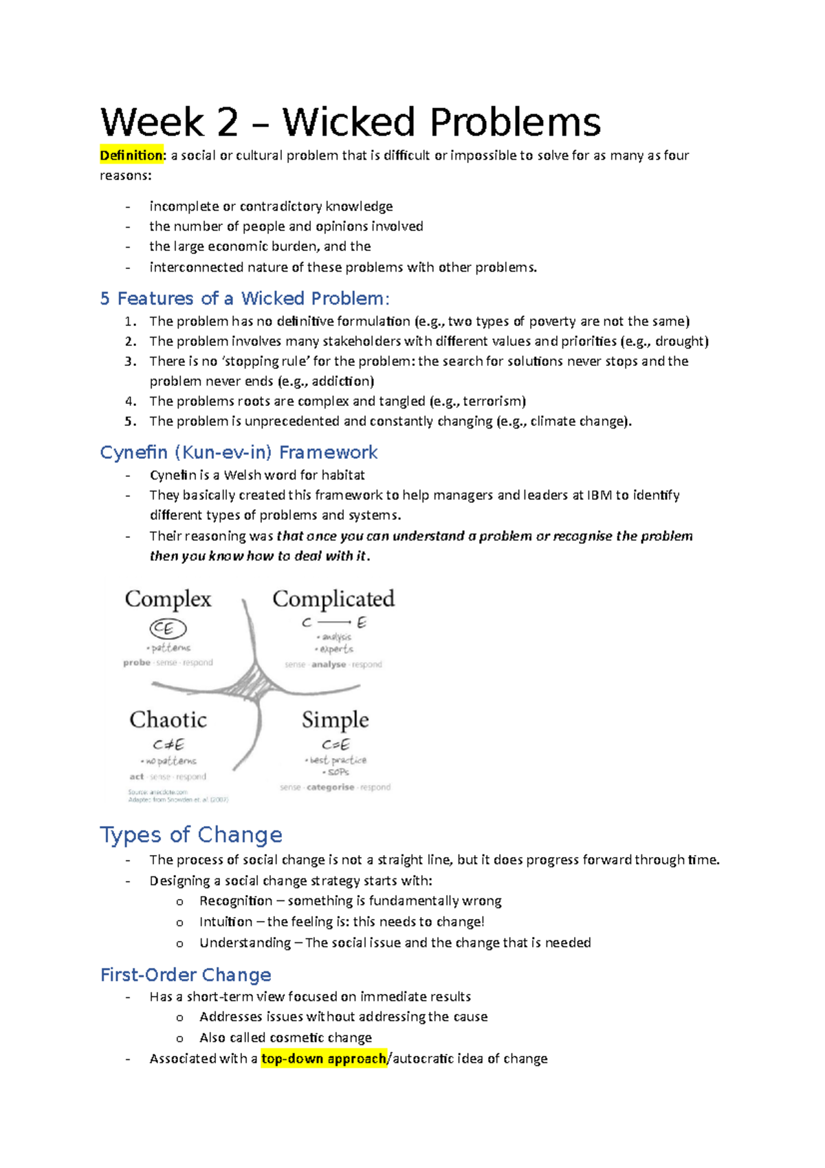 Week 2 - Wicked Problems - Lecture Notes - Week 2 – Wicked Problems ...