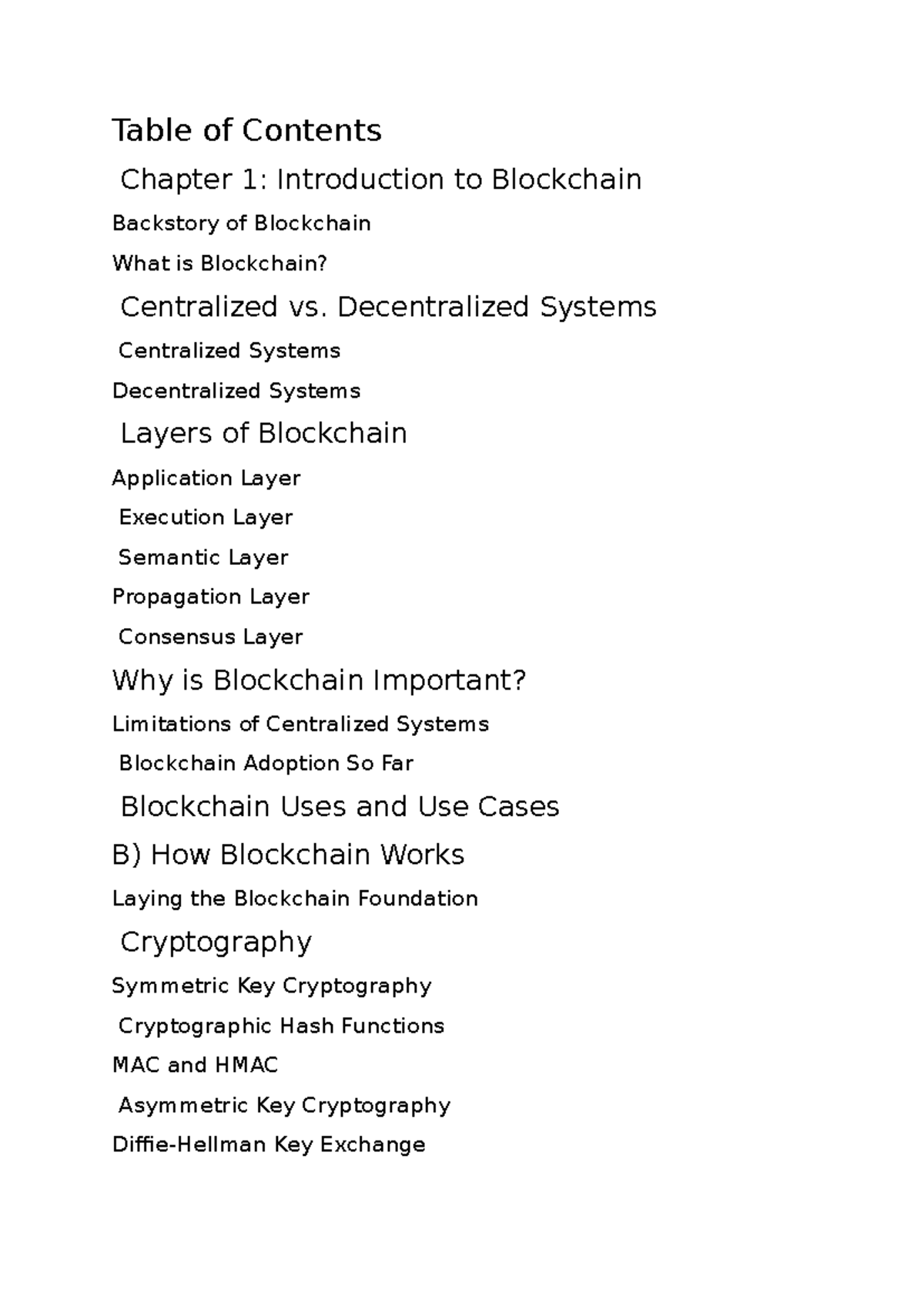 Blockchain T Notes - .. - Table of Contents Chapter 1: Introduction to ...