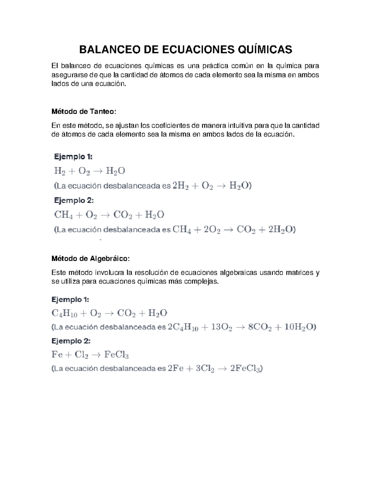 Balanceo DE Ecuaciones Químicas - BALANCEO DE ECUACIONES QUÍMICAS El ...