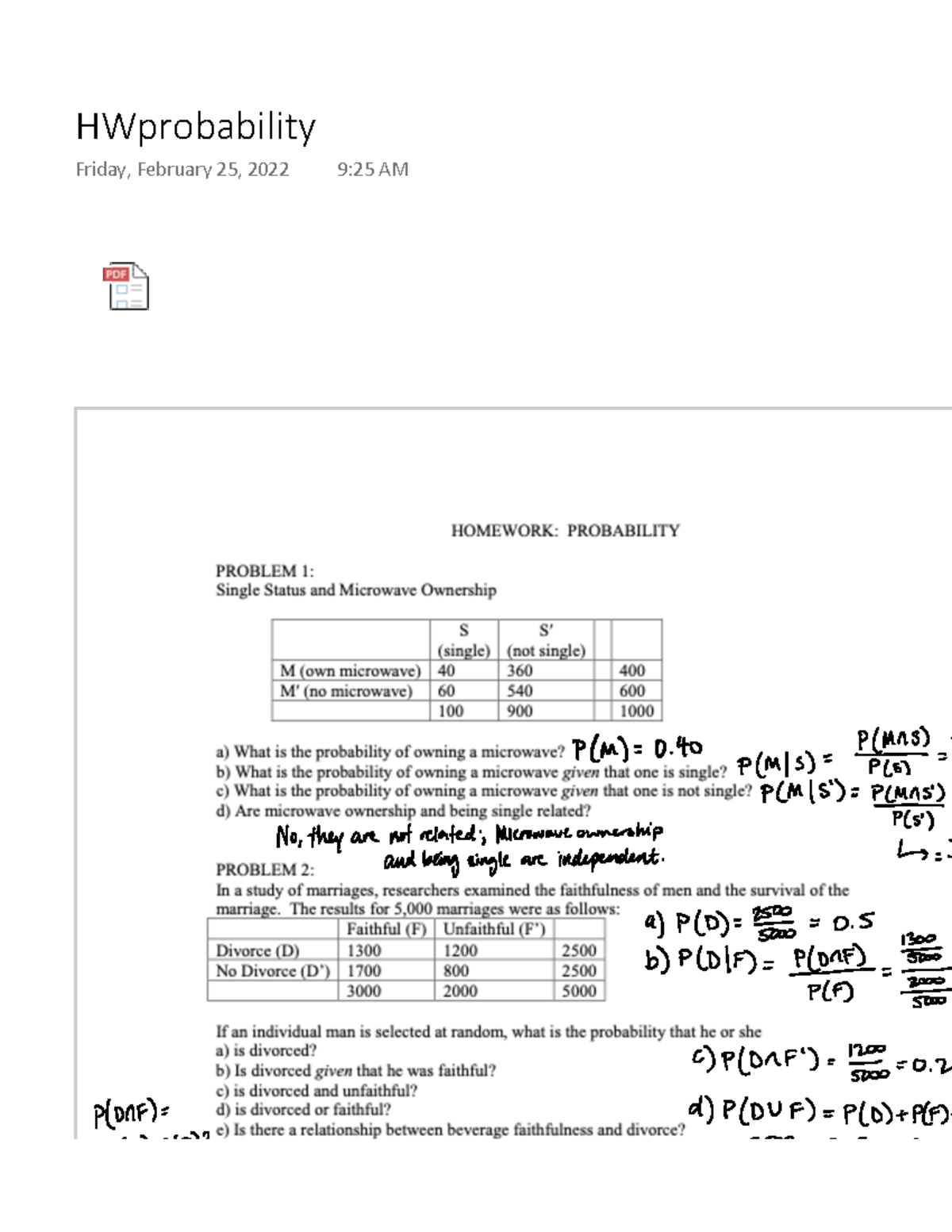 HW probability - STA 2000 - HWprobabili ty HWprobability Friday, February 25, 2022 9:25 AM - Studocu