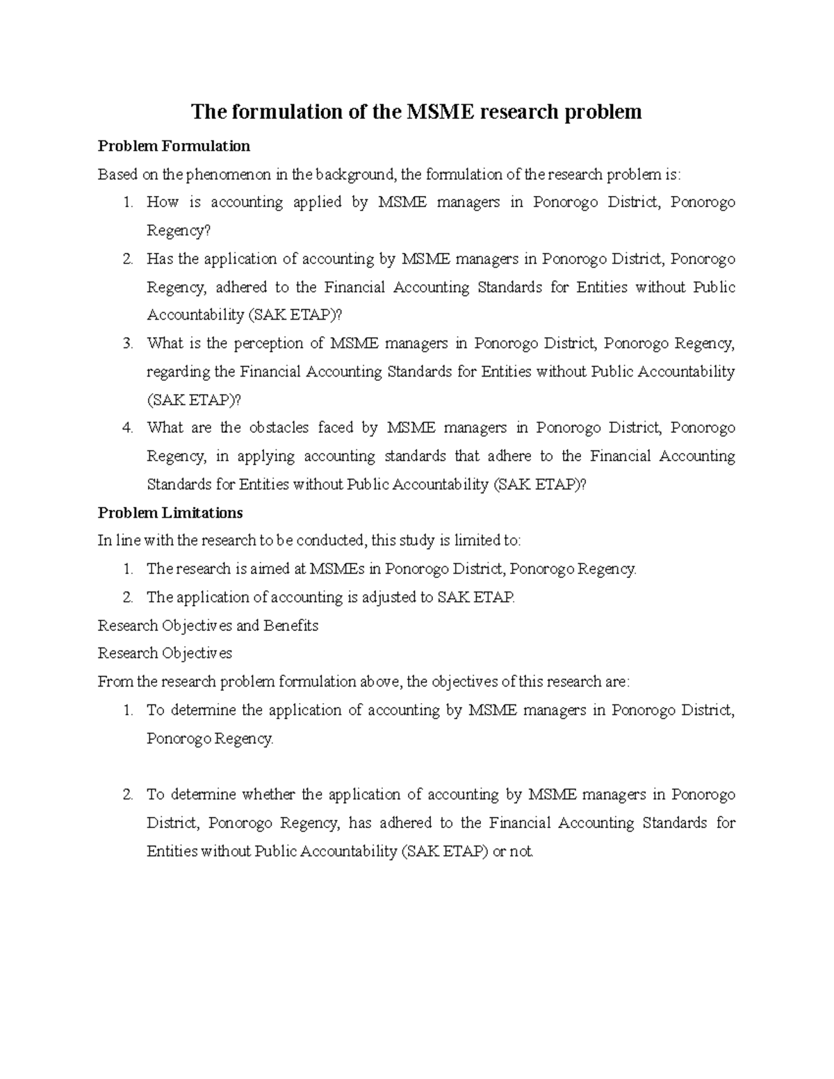 The formulation of the MSME research problem - How is accounting ...