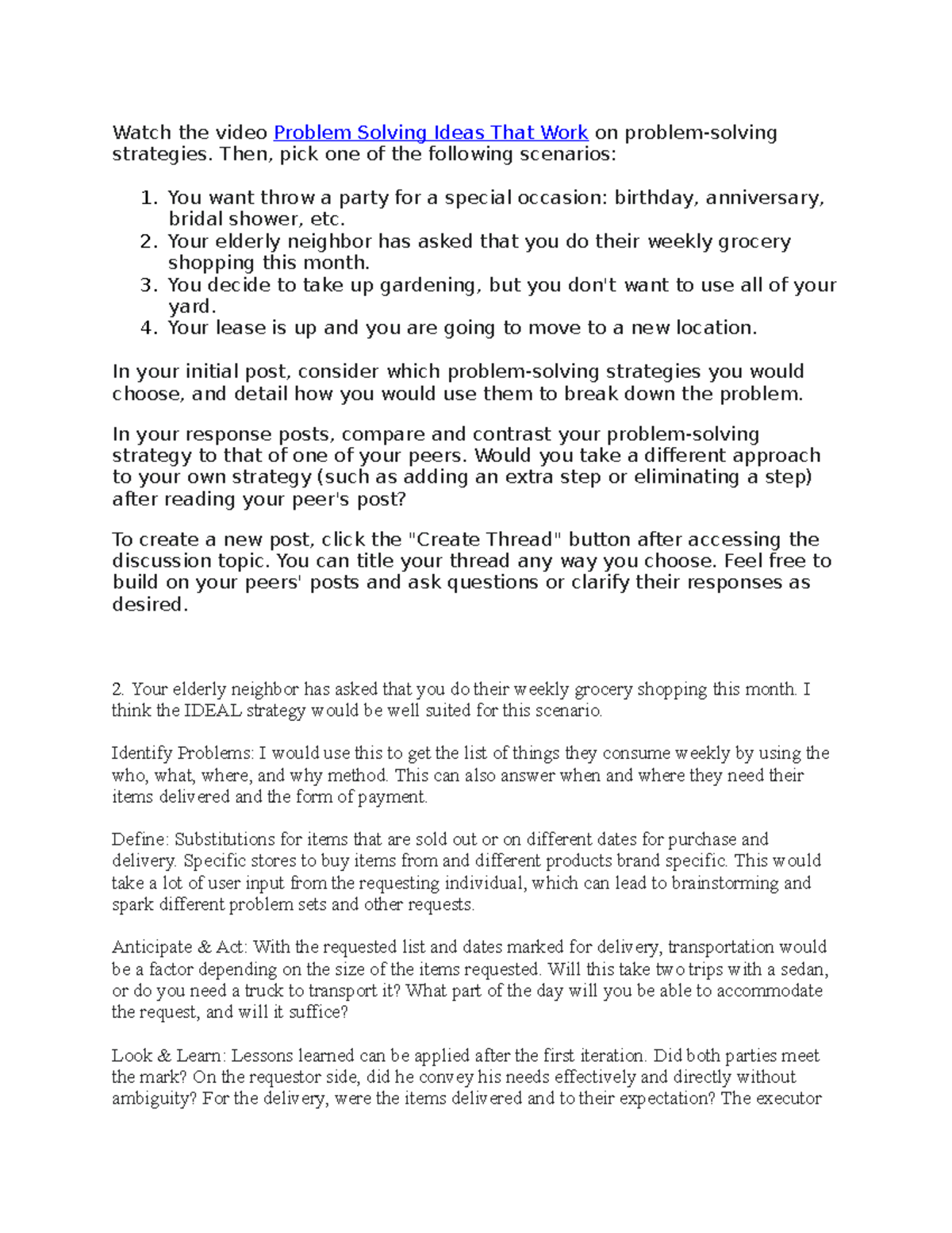 Week one Dis problem solving - Watch the video Problem Solving Ideas That Work on problem ...