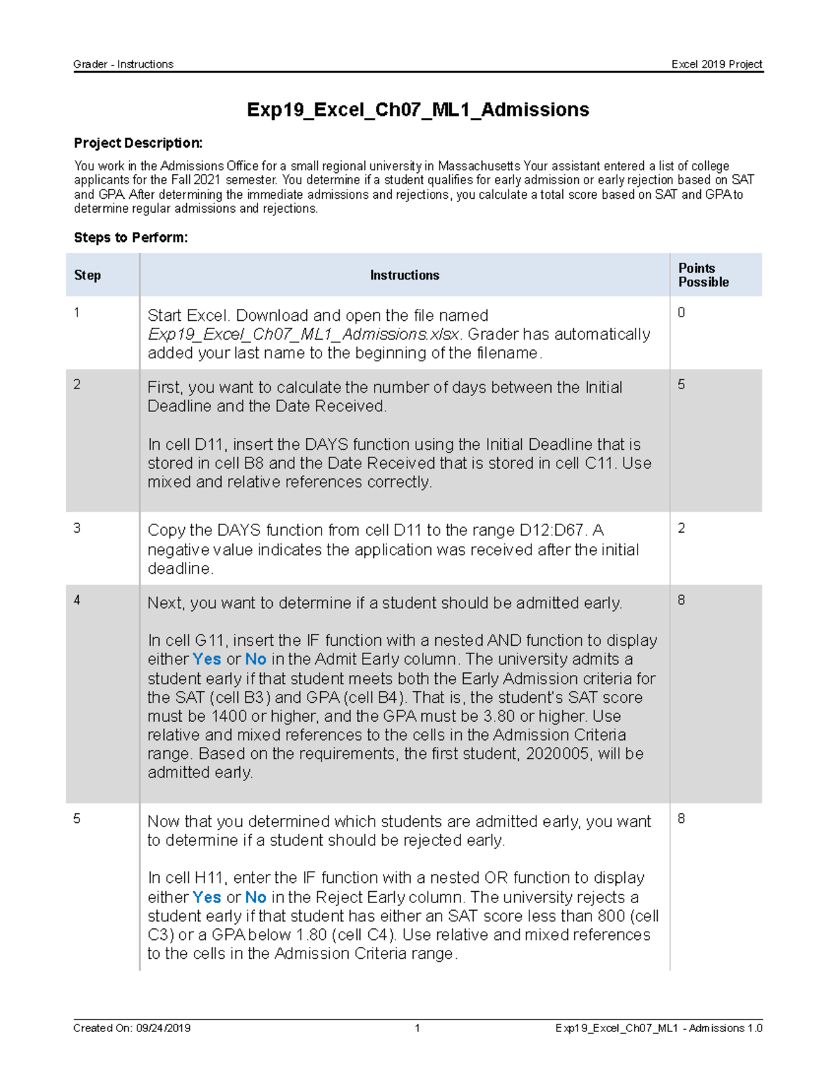 Exp19 Excel Ch07 ML1 Admissions Instructions - Exp19_Excel_Ch07_ML1_Admissions Project ...