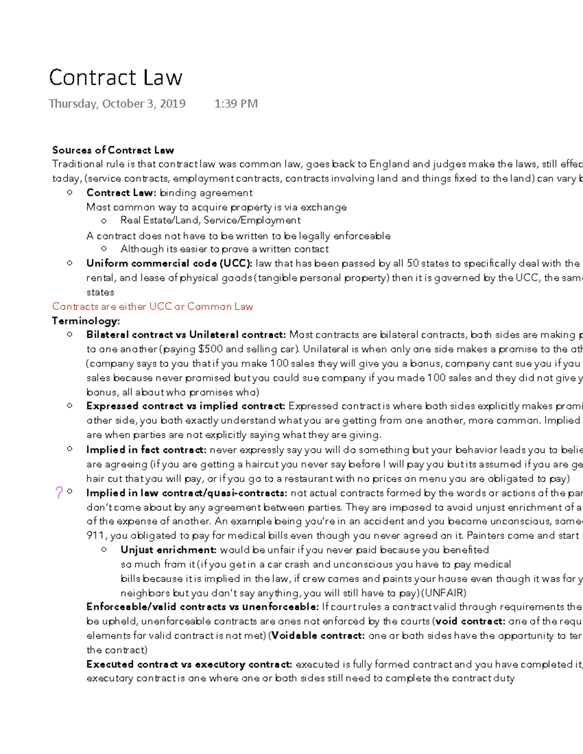 Contract Law - Lecture notes 10 - Warning: TT: undefined function: 32 ...