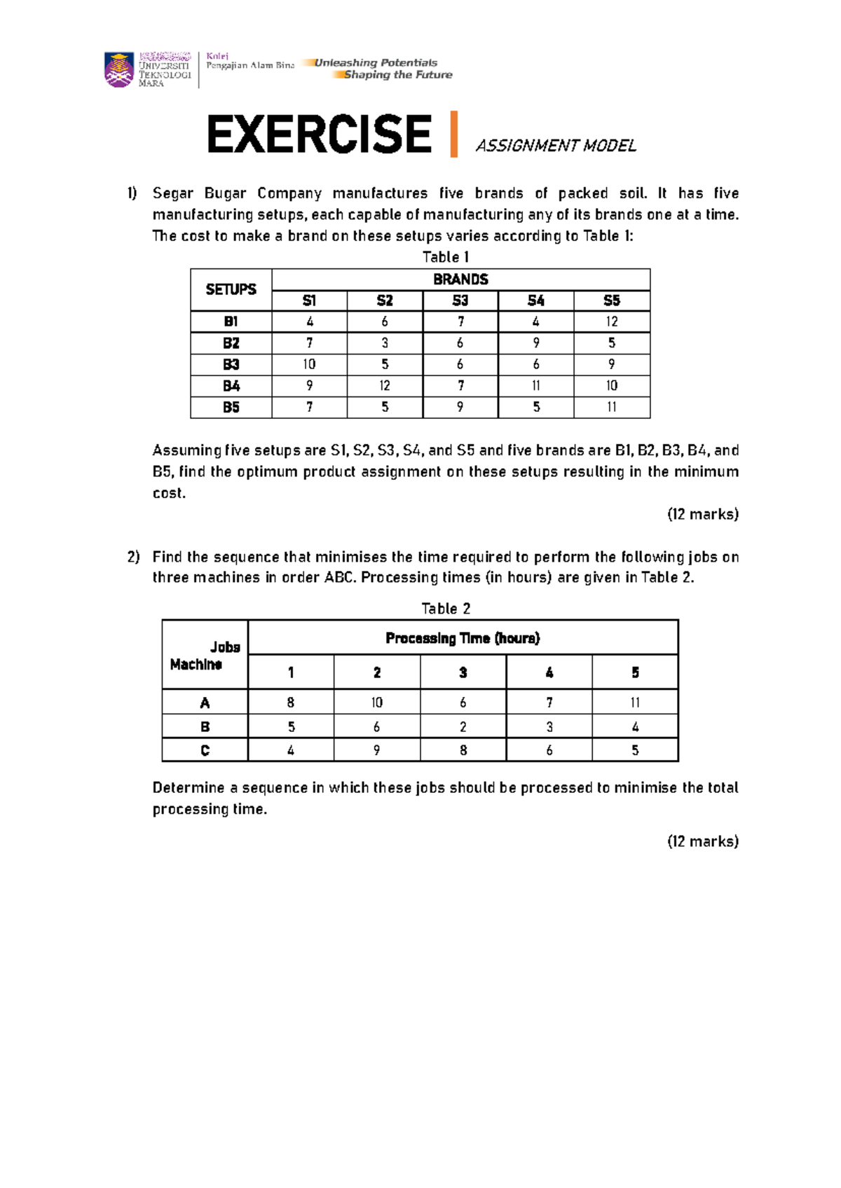 Assignment Model April 2024 - EXERCISE | ASSIGNMENT MODEL 1) Segar ...